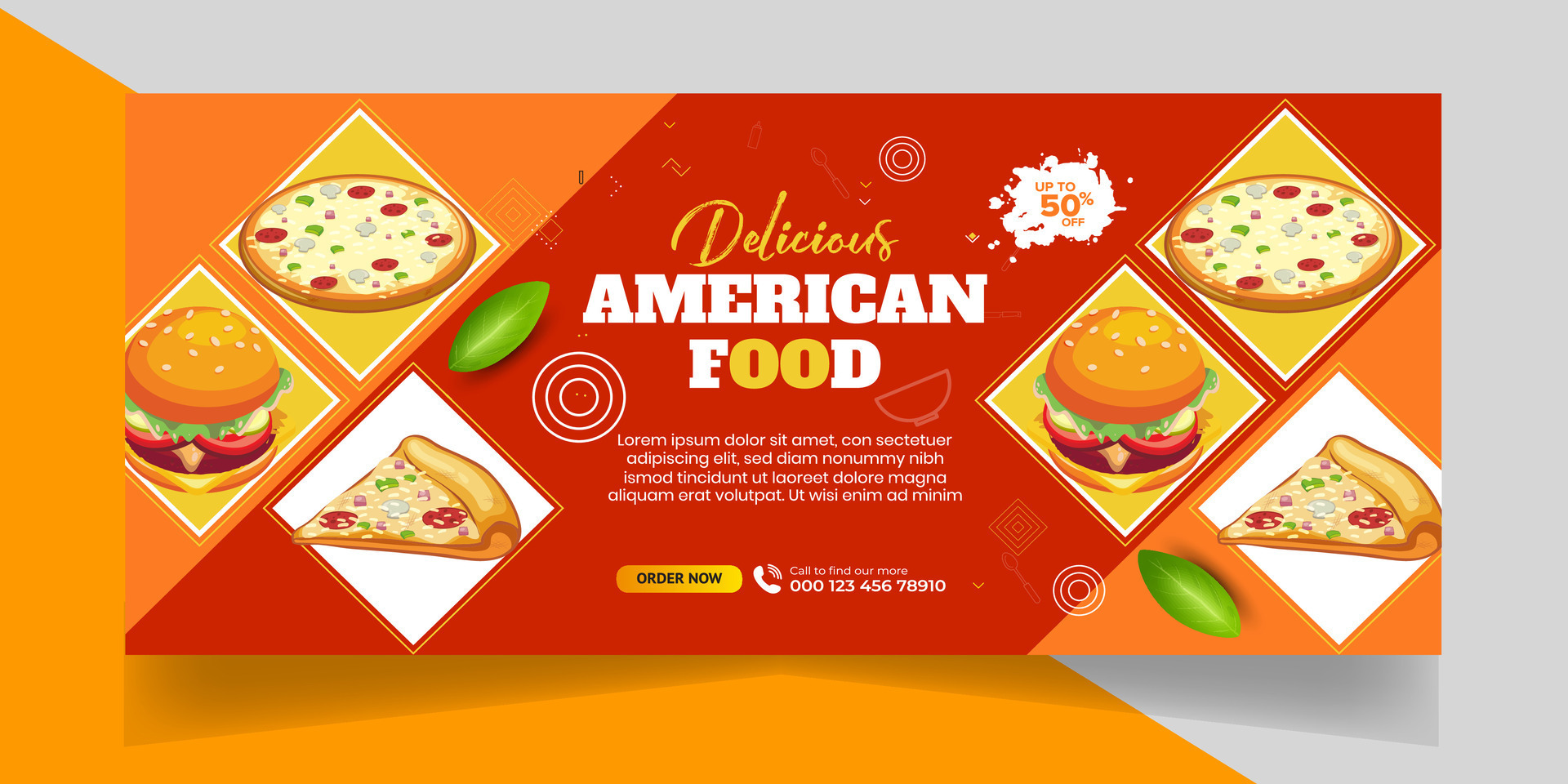 Delicious Fast Food Pizza banner with social media post template Banner ... Delicious Fast Food Pizza banner with social media post template Banner ...