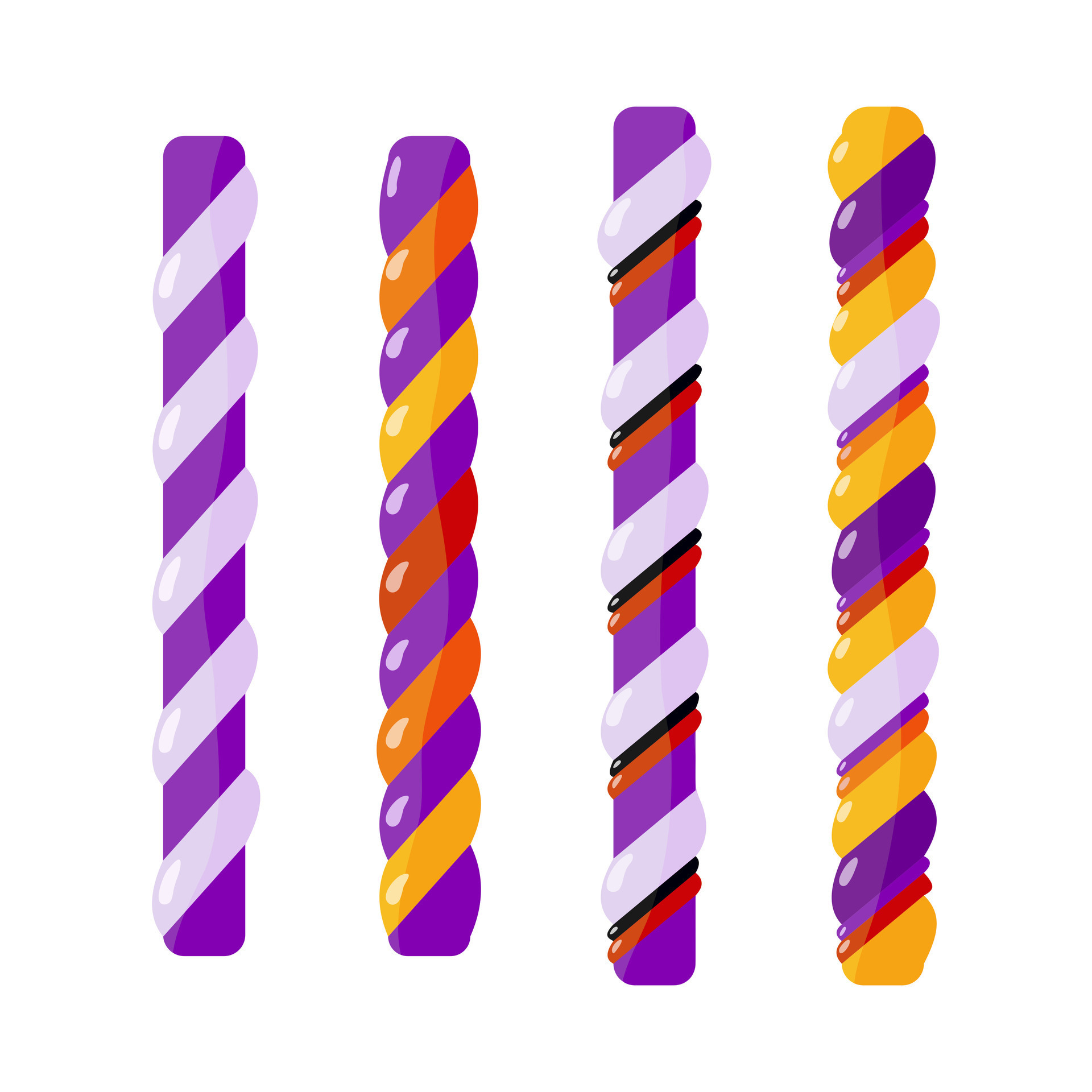 Four candy canes with different colors and shapes. Sweet treat for ...