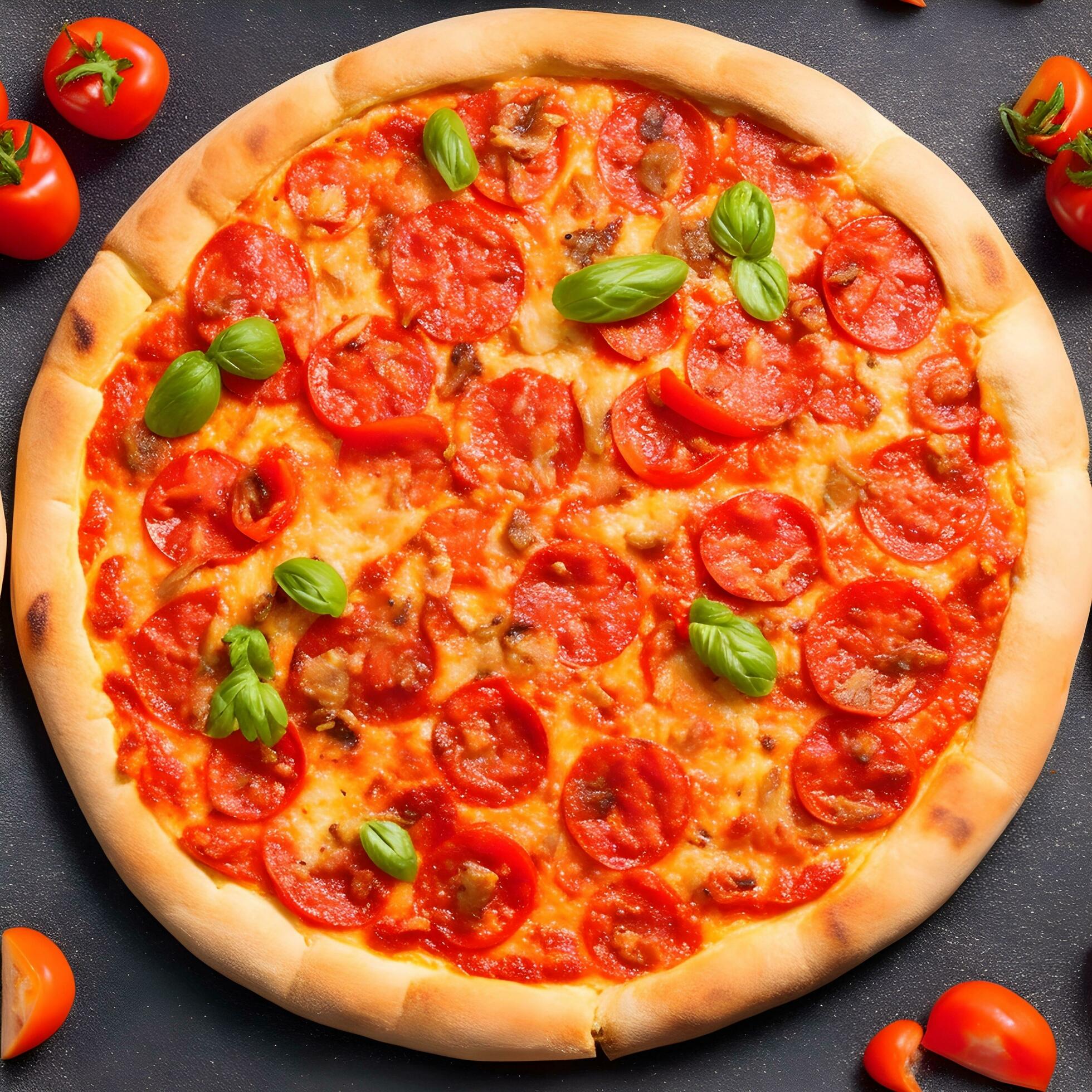 Top View Of Sausage Pizza With Tomato Red Bell Pepper And Cheese Ai Generative 29138720 Stock