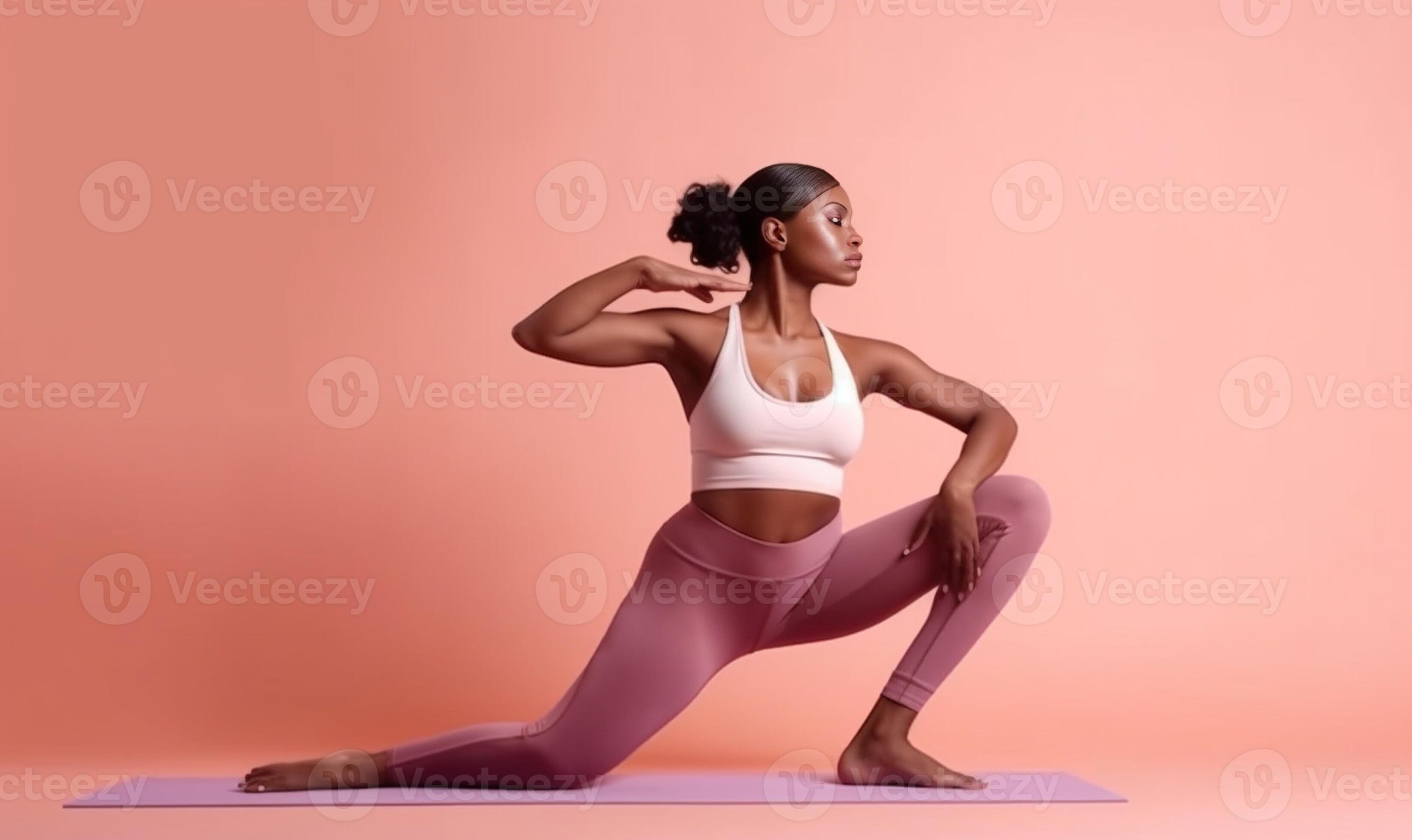 Confident young African woman doing stretching exercises against pink ... Confident young African woman doing stretching exercises against pink ...