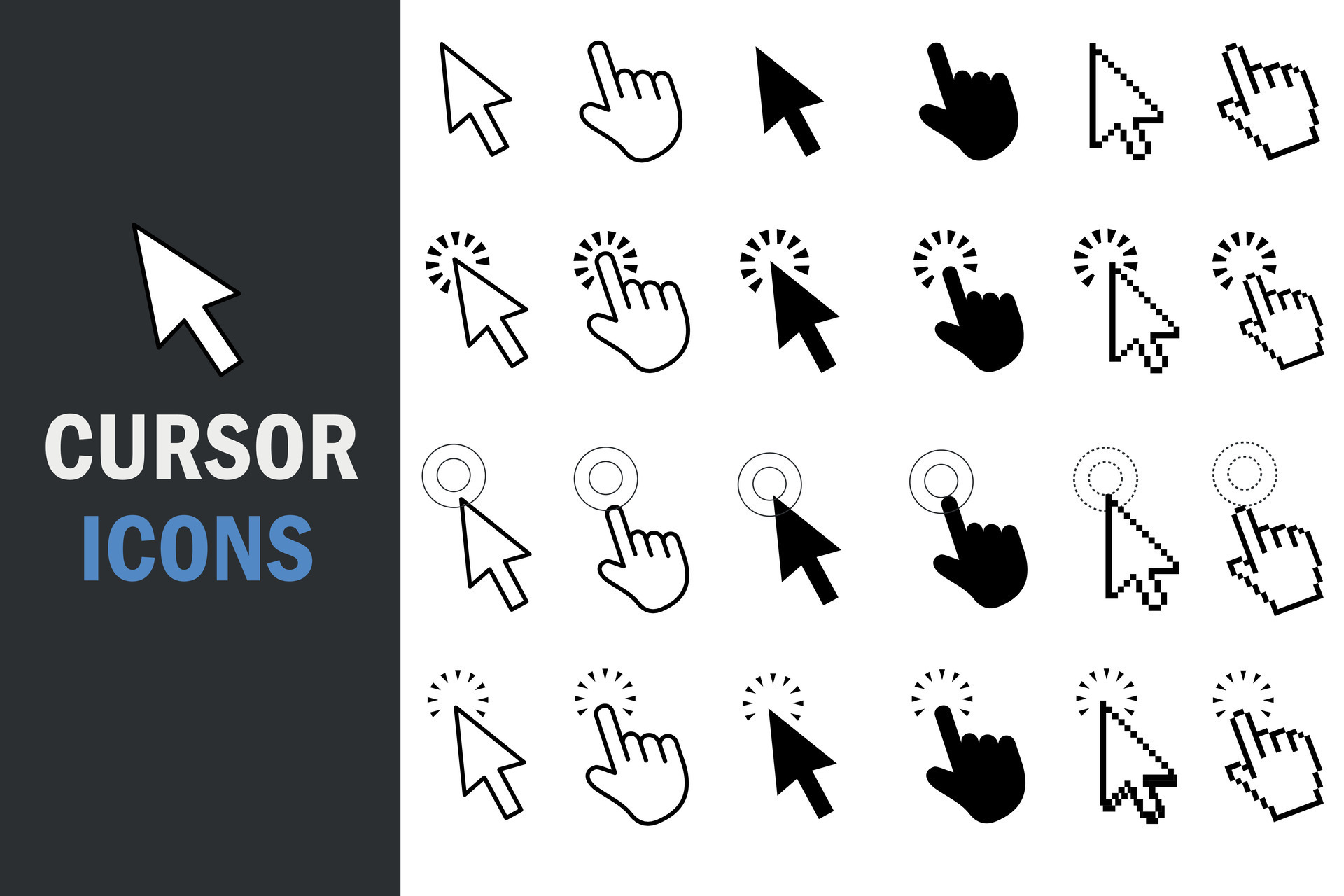 Computer Mouse Click Cursor Gray Arrow Icons Set And Loading Icons Cursor Icon Vector