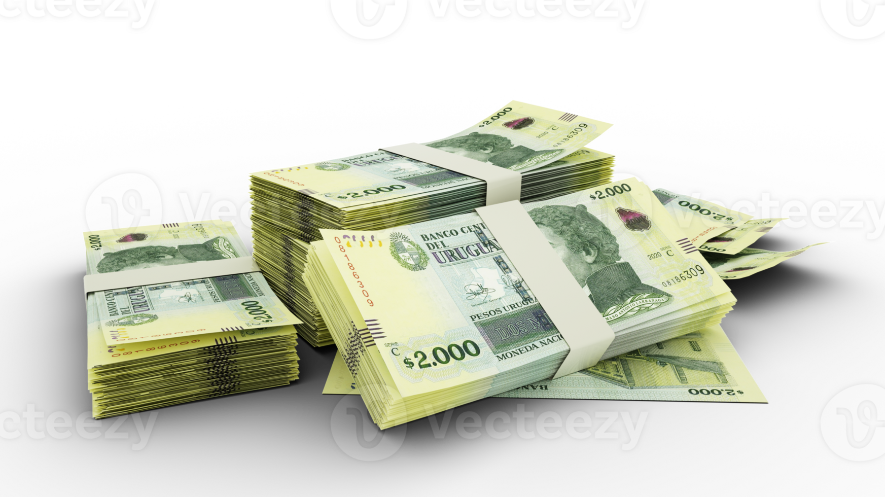 3d Rendering Of Stack Of 2000 Uruguayan Peso Notes Bundles Of Uruguayan Currency Notes Isolated