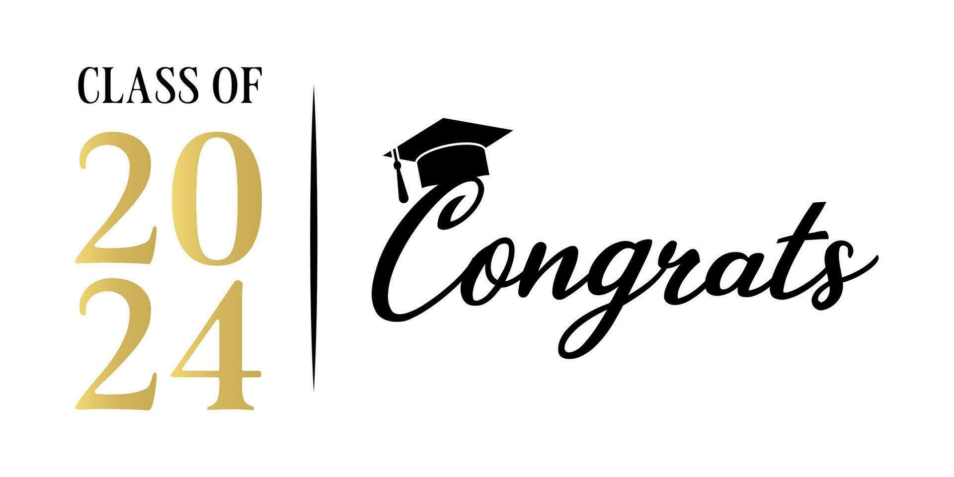 Class of 2024 Congrats - Typography. Black text isolated on white background. Graduating class ...