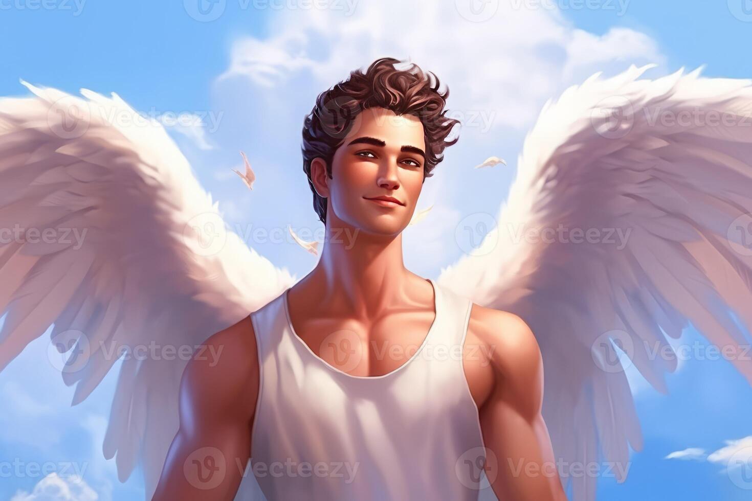 Beautiful Male Angel Backgrounds Render Portrait Handsome Warrior Male