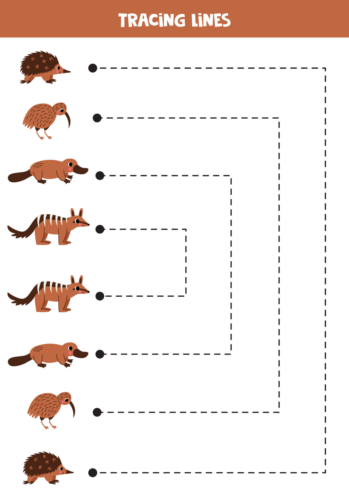 Tracing lines for kids. Australian animals. Handwriting practice ...