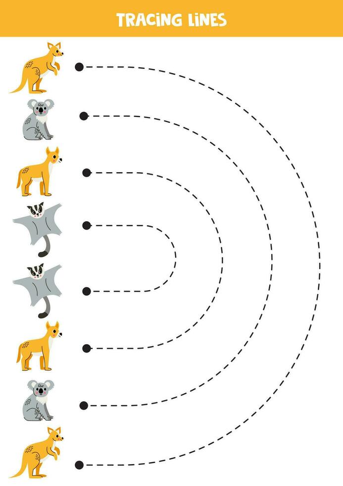 Tracing lines for kids. Australian animals. Handwriting practice ...