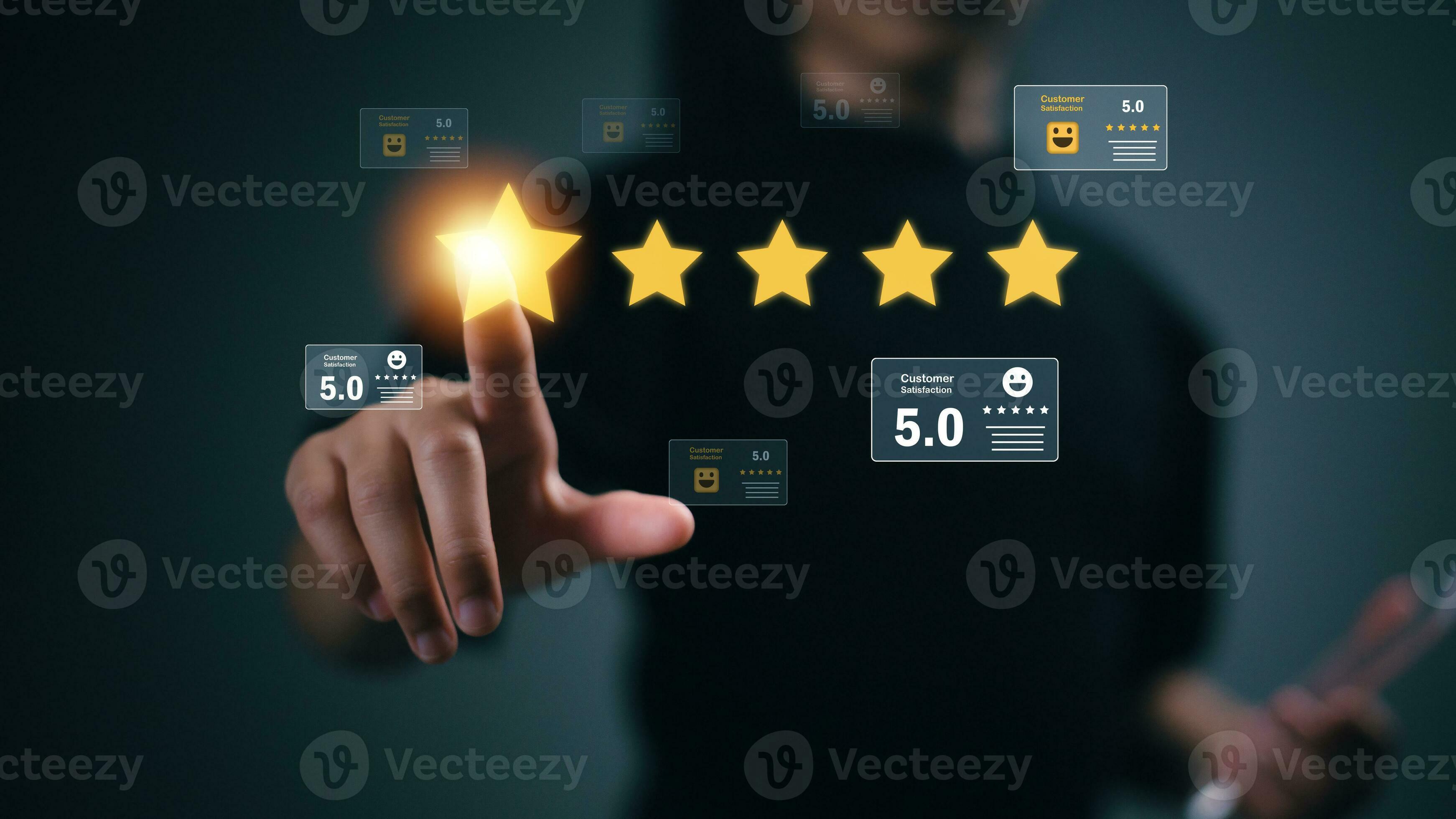 Customer review satisfaction feedback survey concept. User give rating to service excellent ...