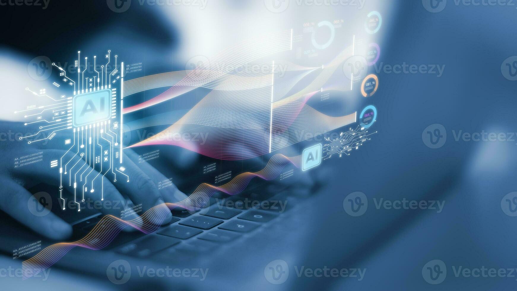 AI or Artificial intelligence concept. Businessman using computer use ...