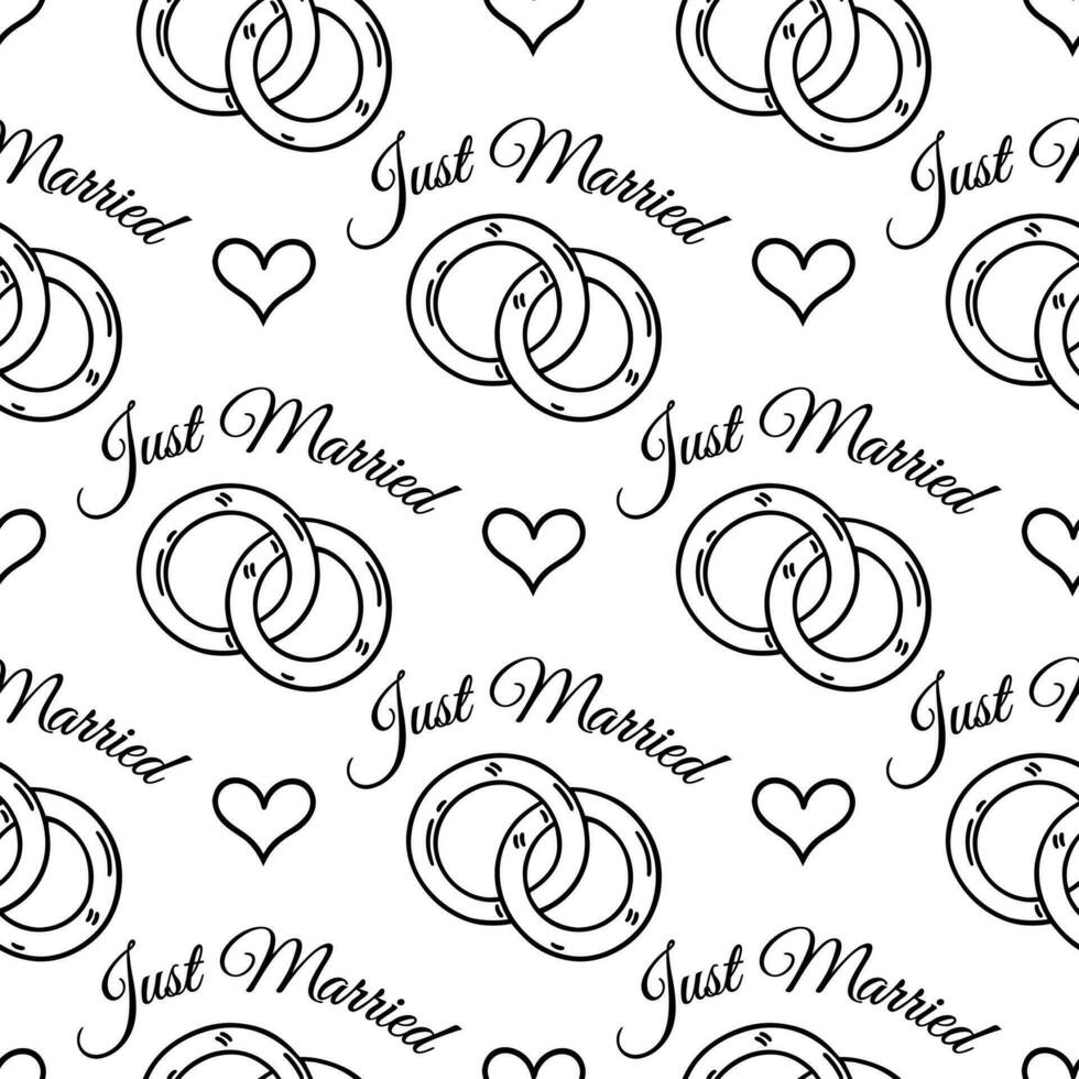 Pair Of Wedding Rings With Hearts Seamless Vector Pattern Symbol Of Just Married Bride And