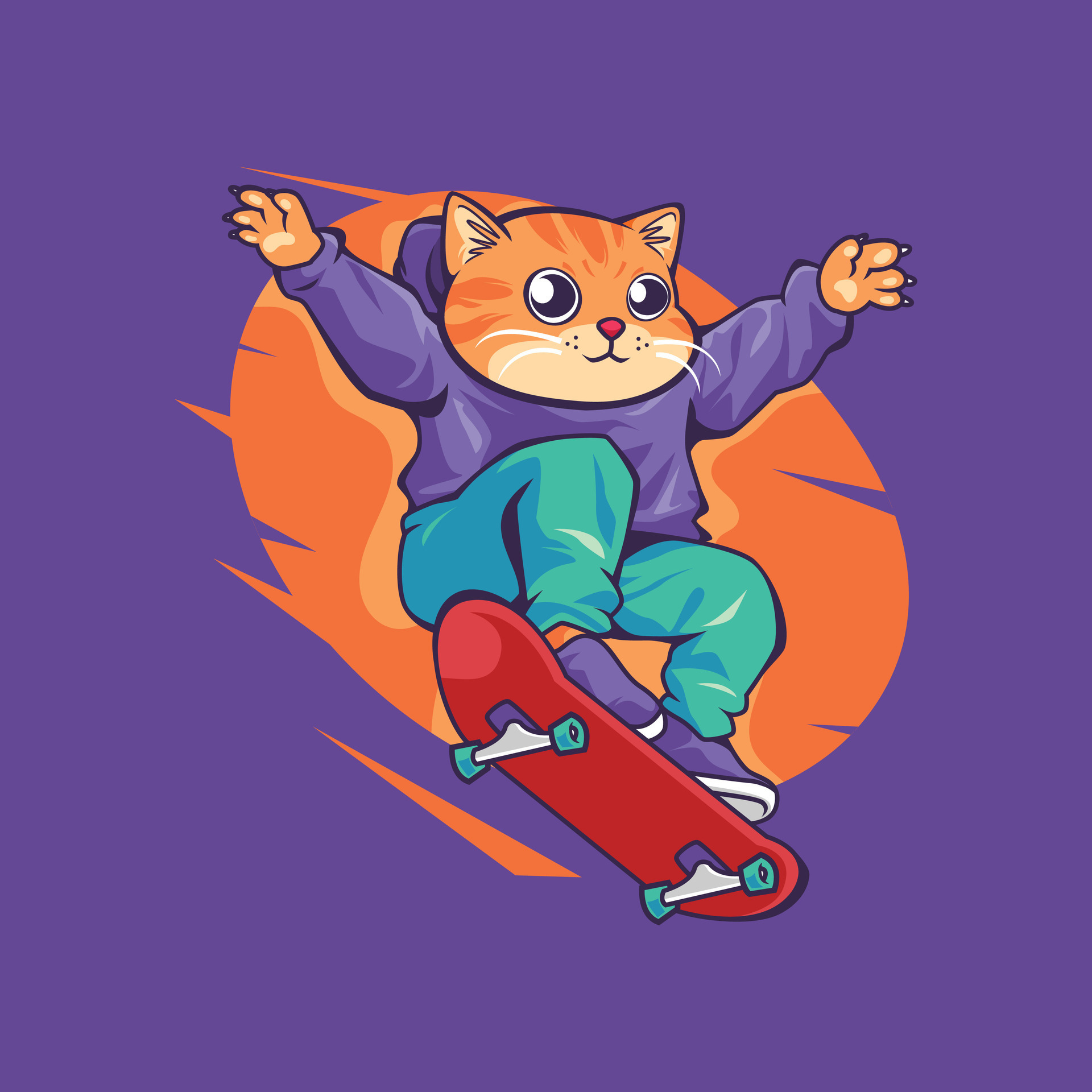 Cat Skateboarding Wearing Modern Clothes Cat In Action Jump Suitable