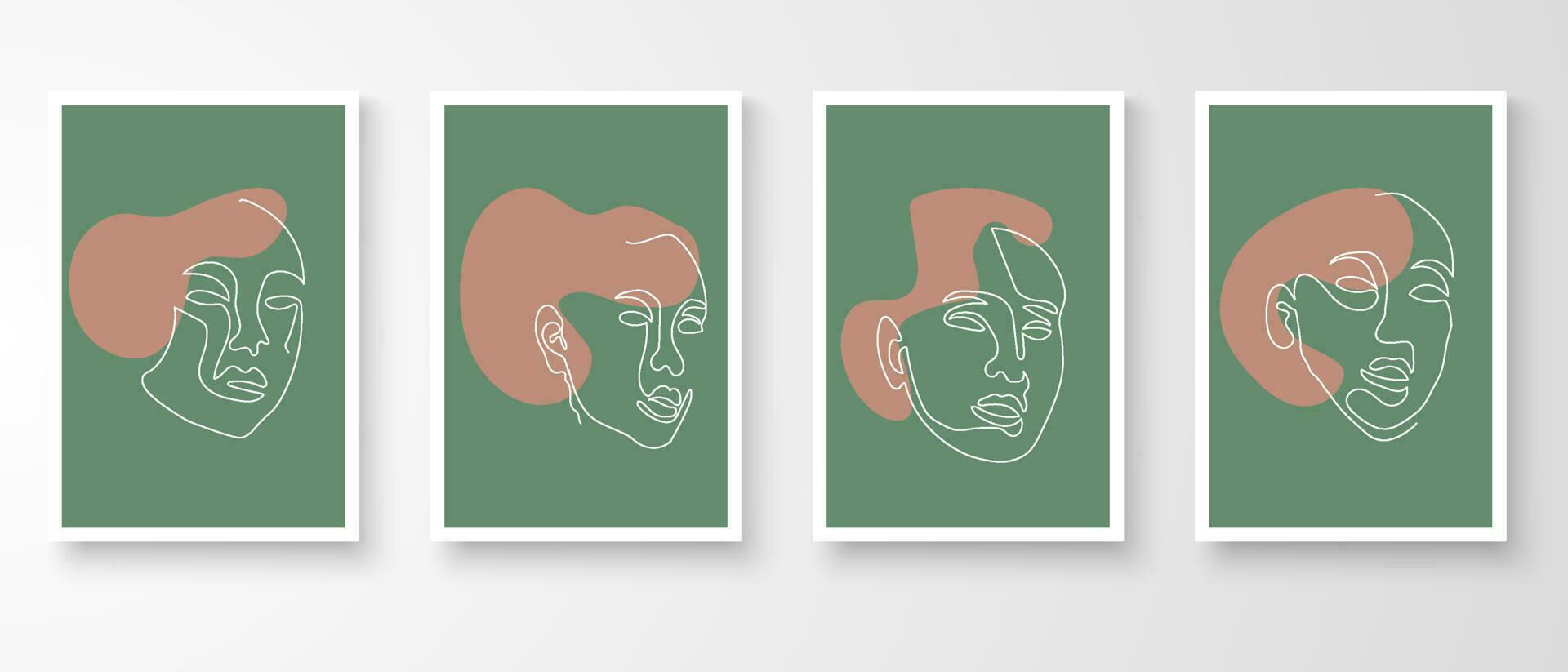 Set of minimal one line wall art in white frames. Foliage line art ...