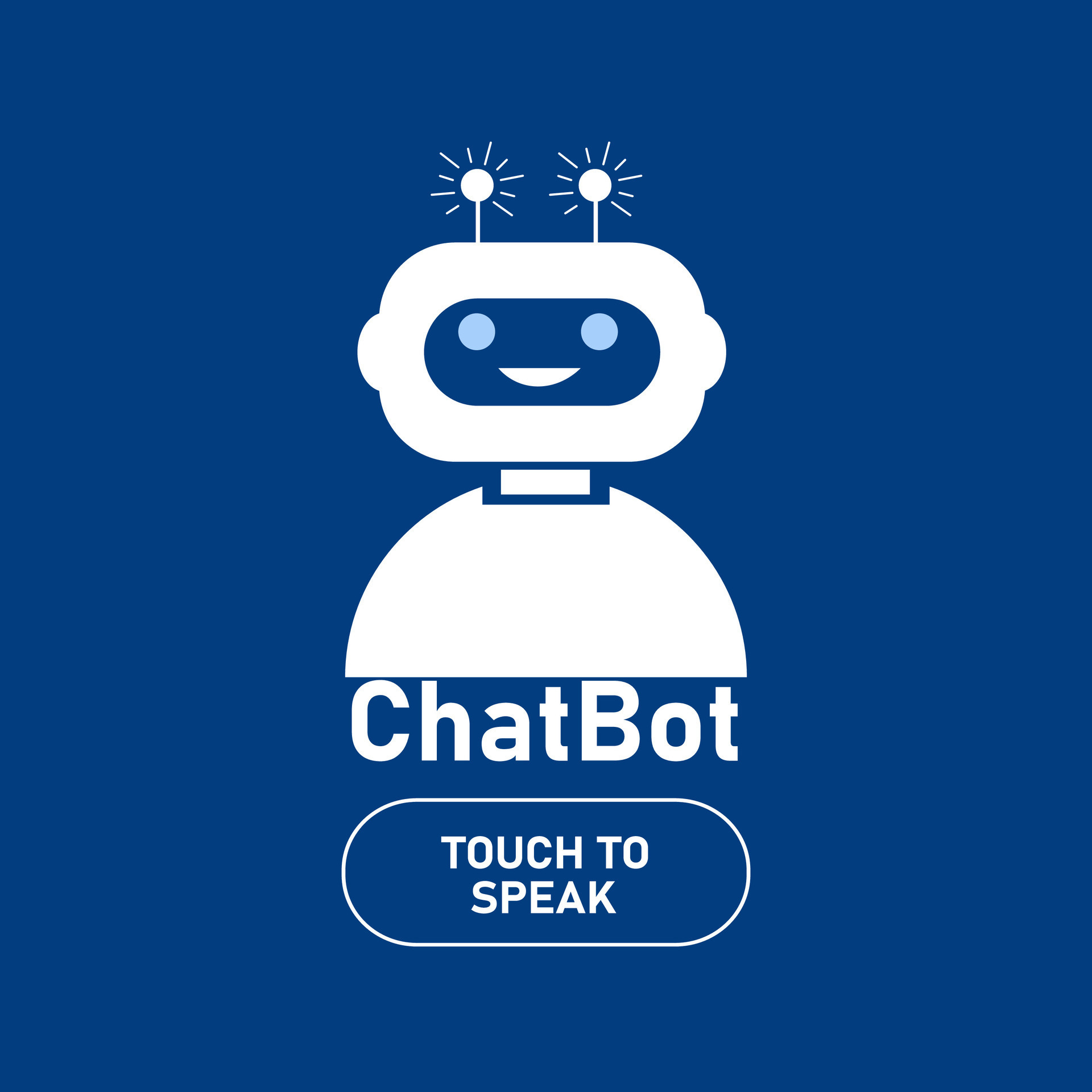 Smiling robot in headphone on blue background. Chatbot logo design ...