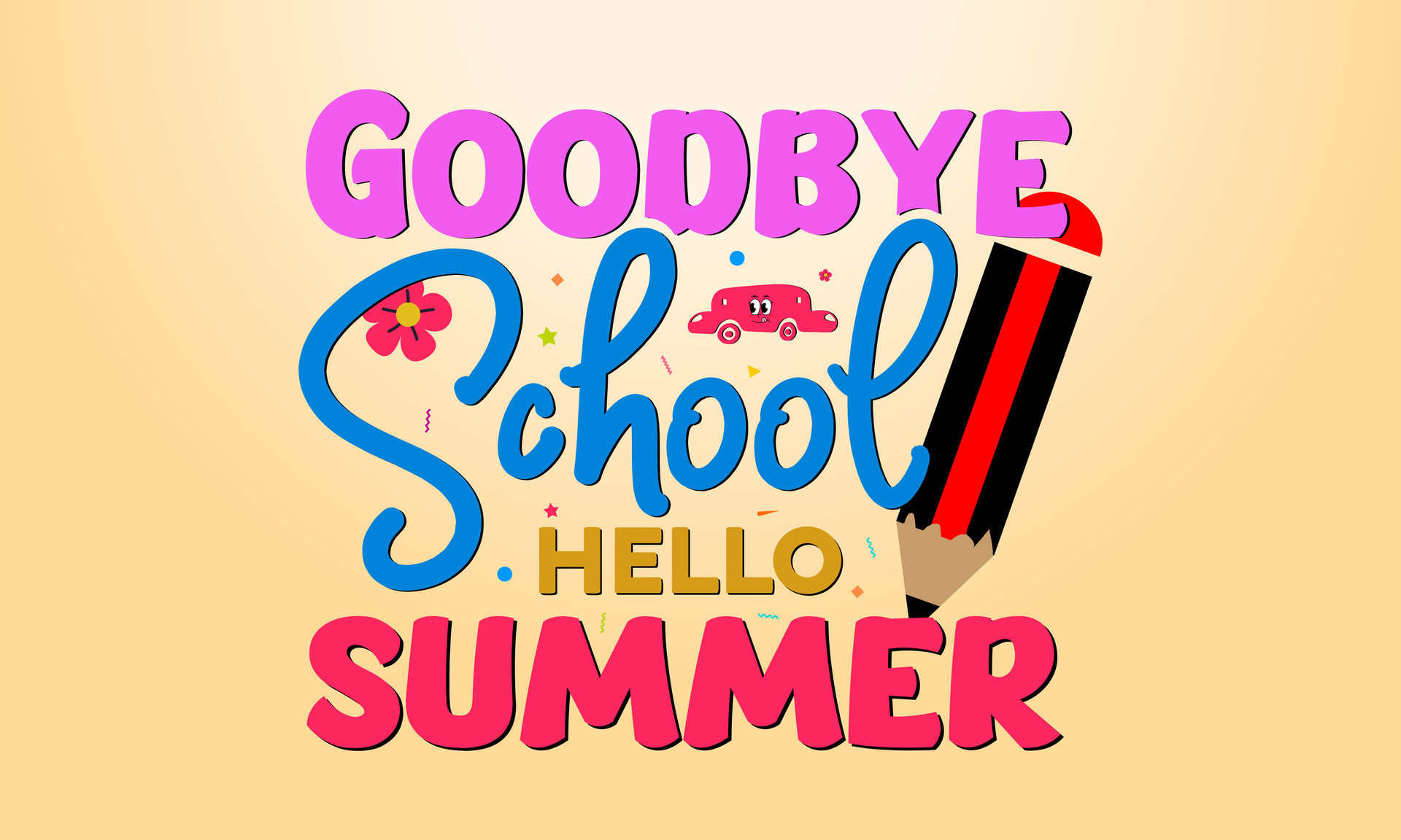 Hand drawn goodbye school hello summer lettering 29166267 Vector Art at Vecteezy