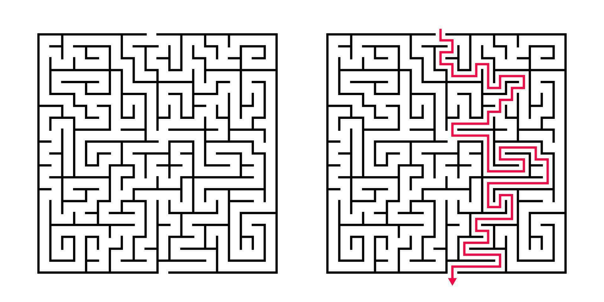 Vector Square Maze - Labyrinth with Included Solution in Black Red ...