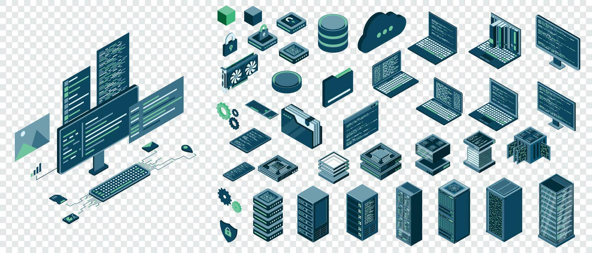 Set of isometric computer technology. Isometric set server equipment ... Set of isometric computer technology. Isometric set server equipment ...