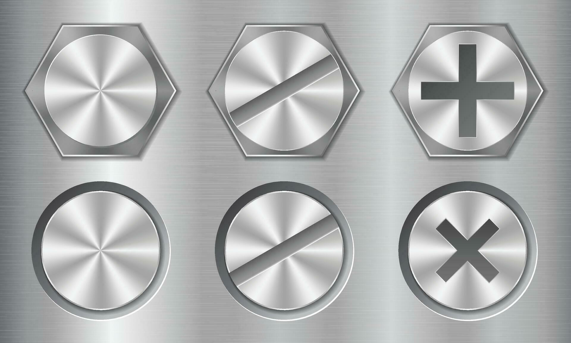 Set of metal bolt heads. Screw and bolt heads top view. Steel metal bolts. Vector illustration ...