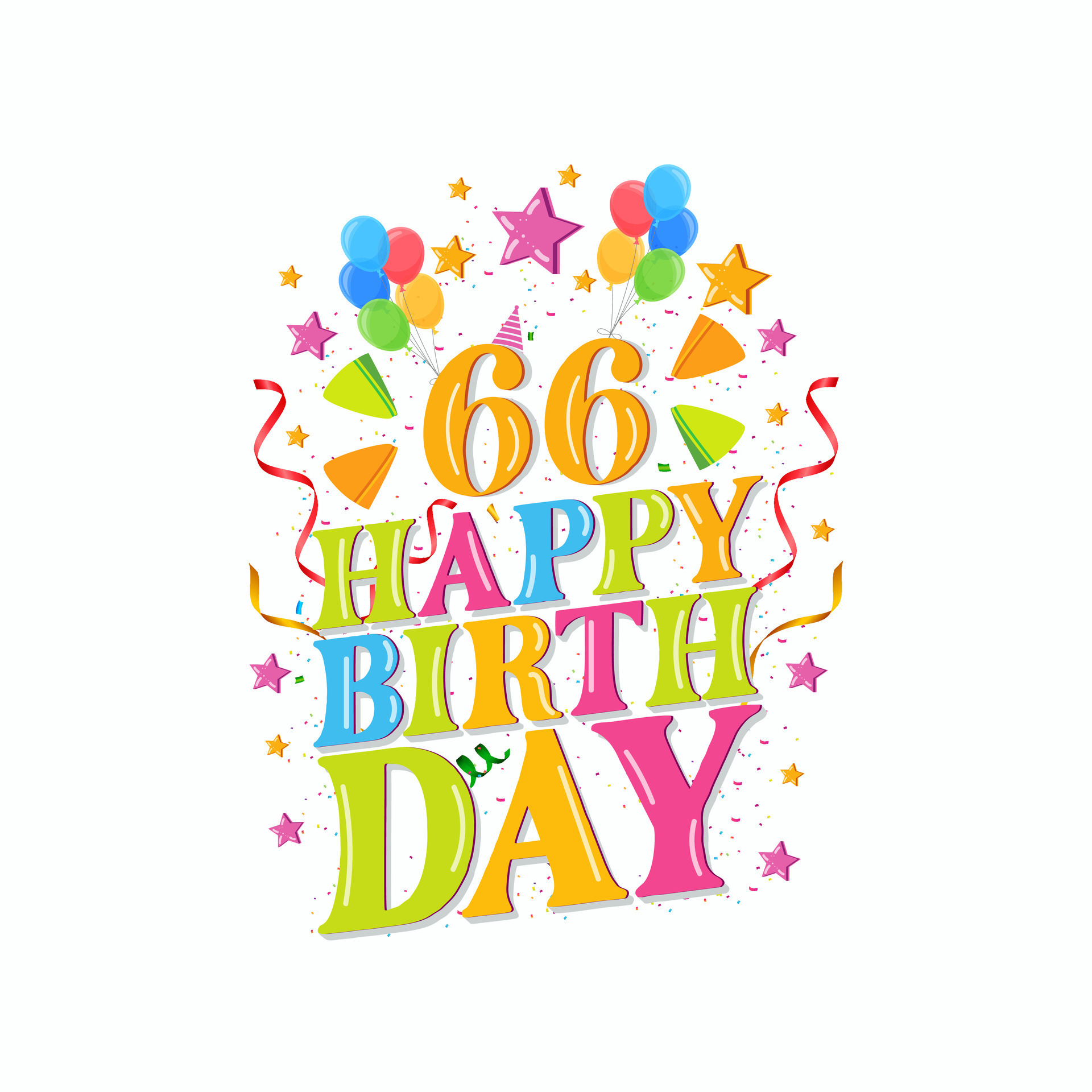 66 years happy birthday logo with balloons, vector illustration 66th Birthday Celebration design ...