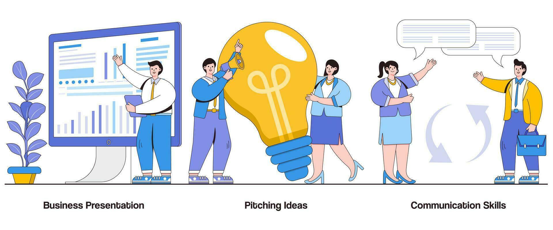 Business presentation, pitching ideas, communication skills concept with character. Effective ...