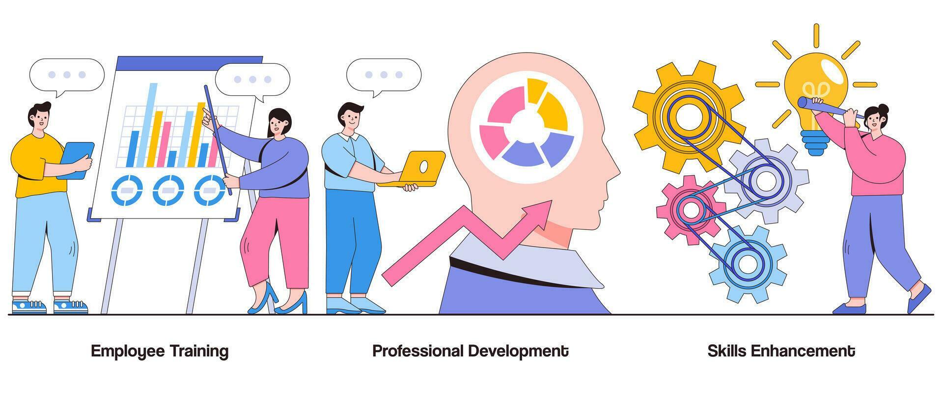 Employee training, professional development, skills enhancement concept with character. Learning ...