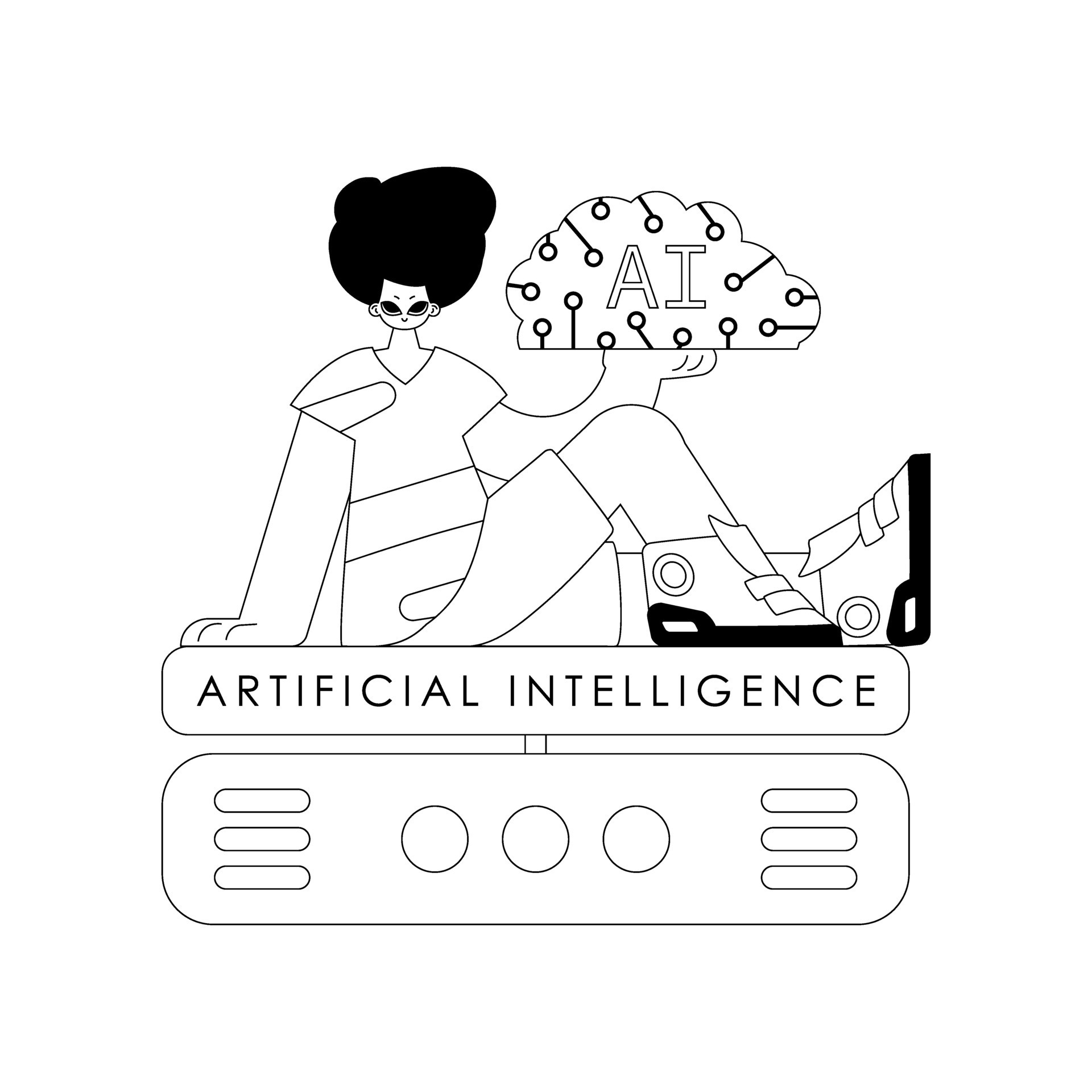 AI man and computer, AI concept, linear vector artwork 29176573 Vector ...