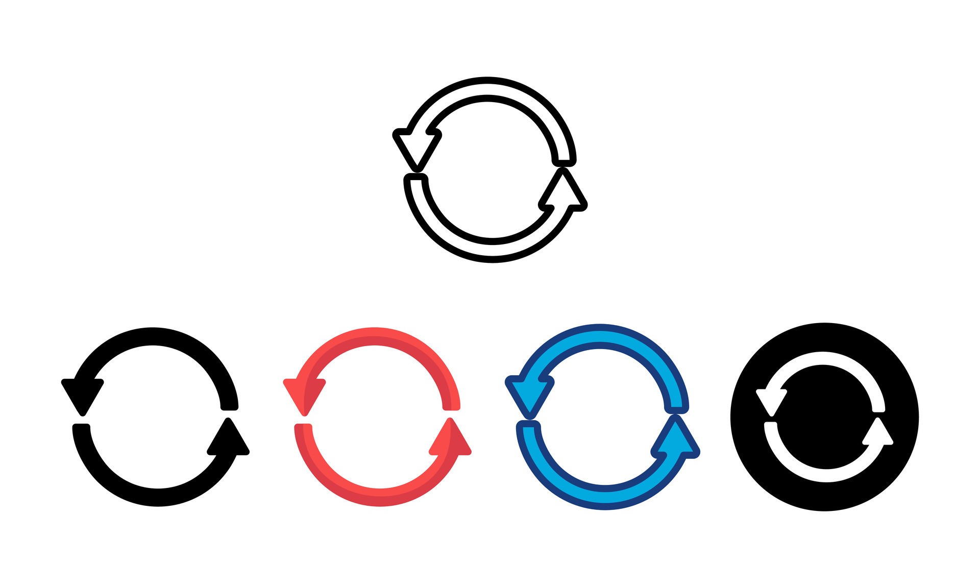 Synchronize Refresh Icon Set With 5 Different Types Of Styles Line Color Line Flat Color