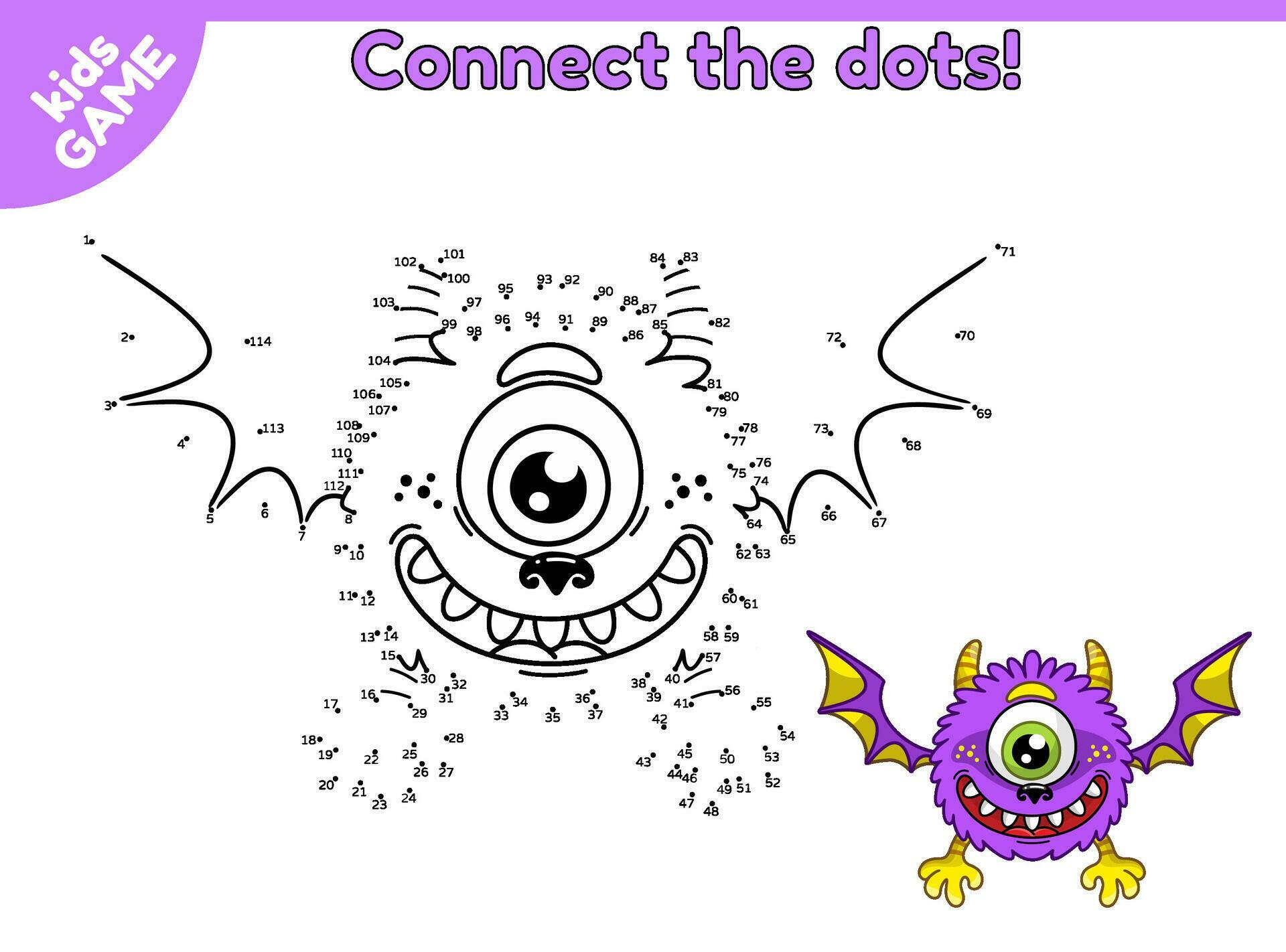 Dot to dot by numbers game. Connect the dots and draw a cute cartoon ...