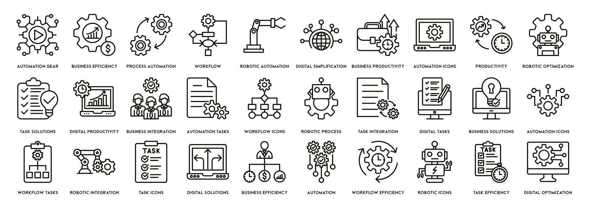 Business Automation icon set. Machine learning line icons. Robotics ...
