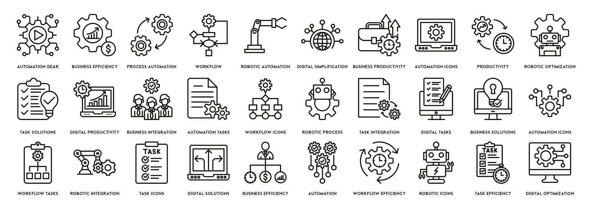 Business Automation icon set. Machine learning line icons. Robotics ...