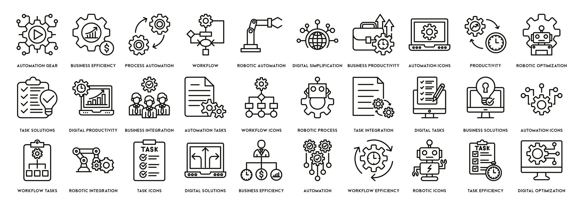Business Automation icon set. Machine learning line icons. Robotics ...