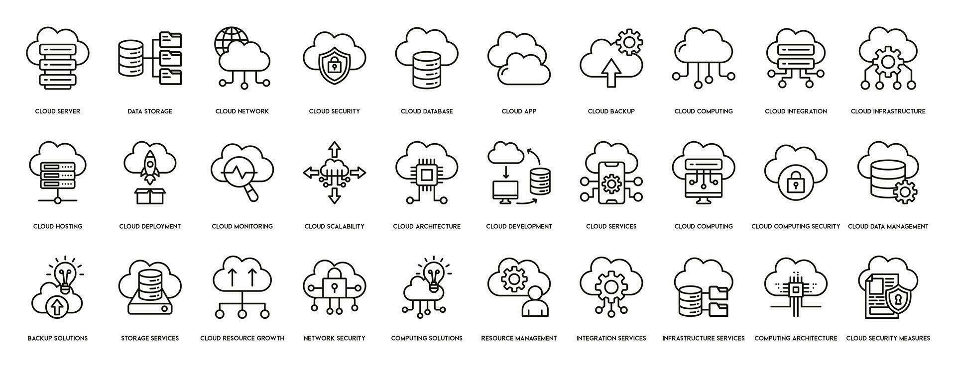 Cloud Computing Icons Set Of Line Cloud Services Server Cyber Security Digital