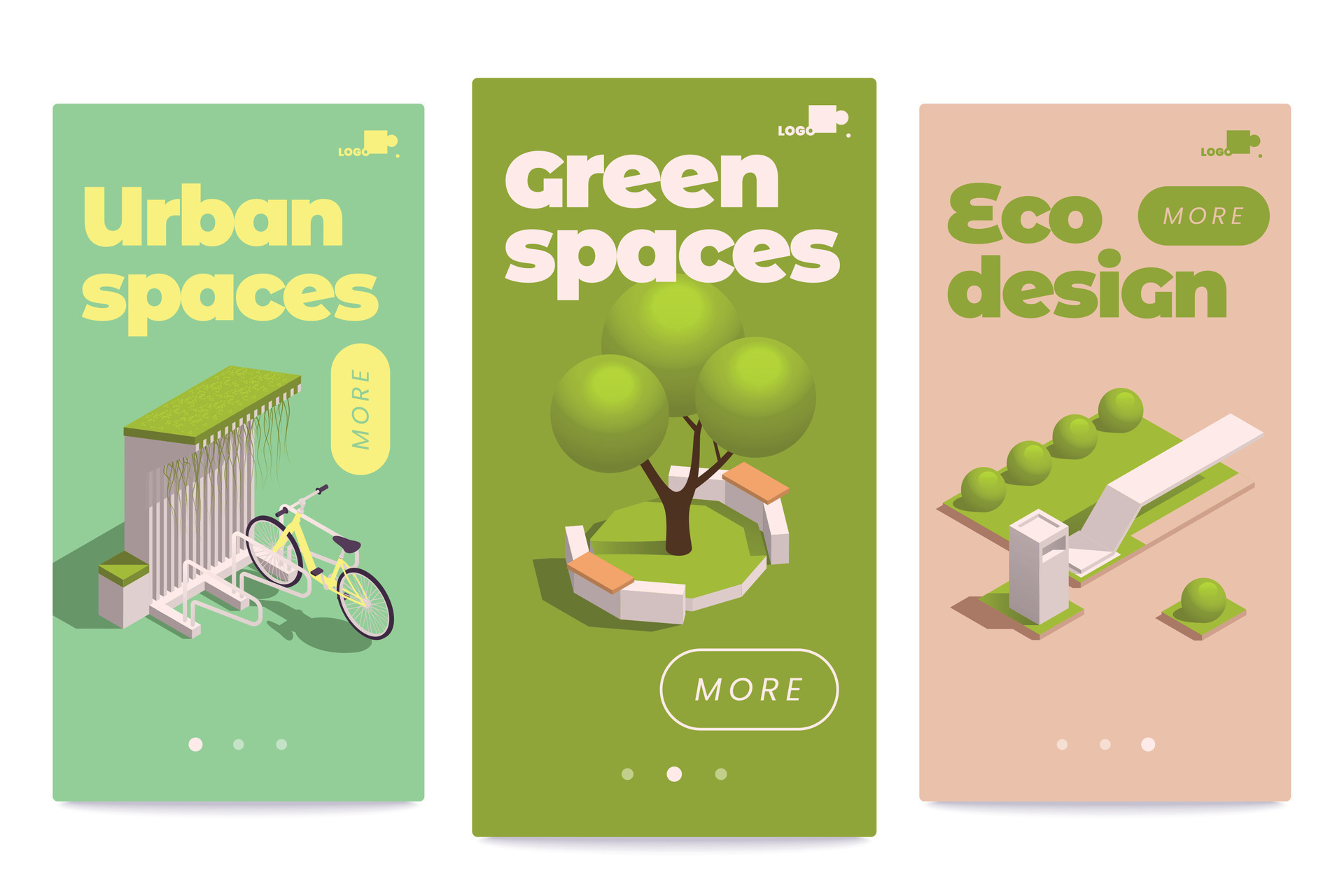 Urban City Green Spaces Eco Design Isometric Banner Set 29183103 Vector ...