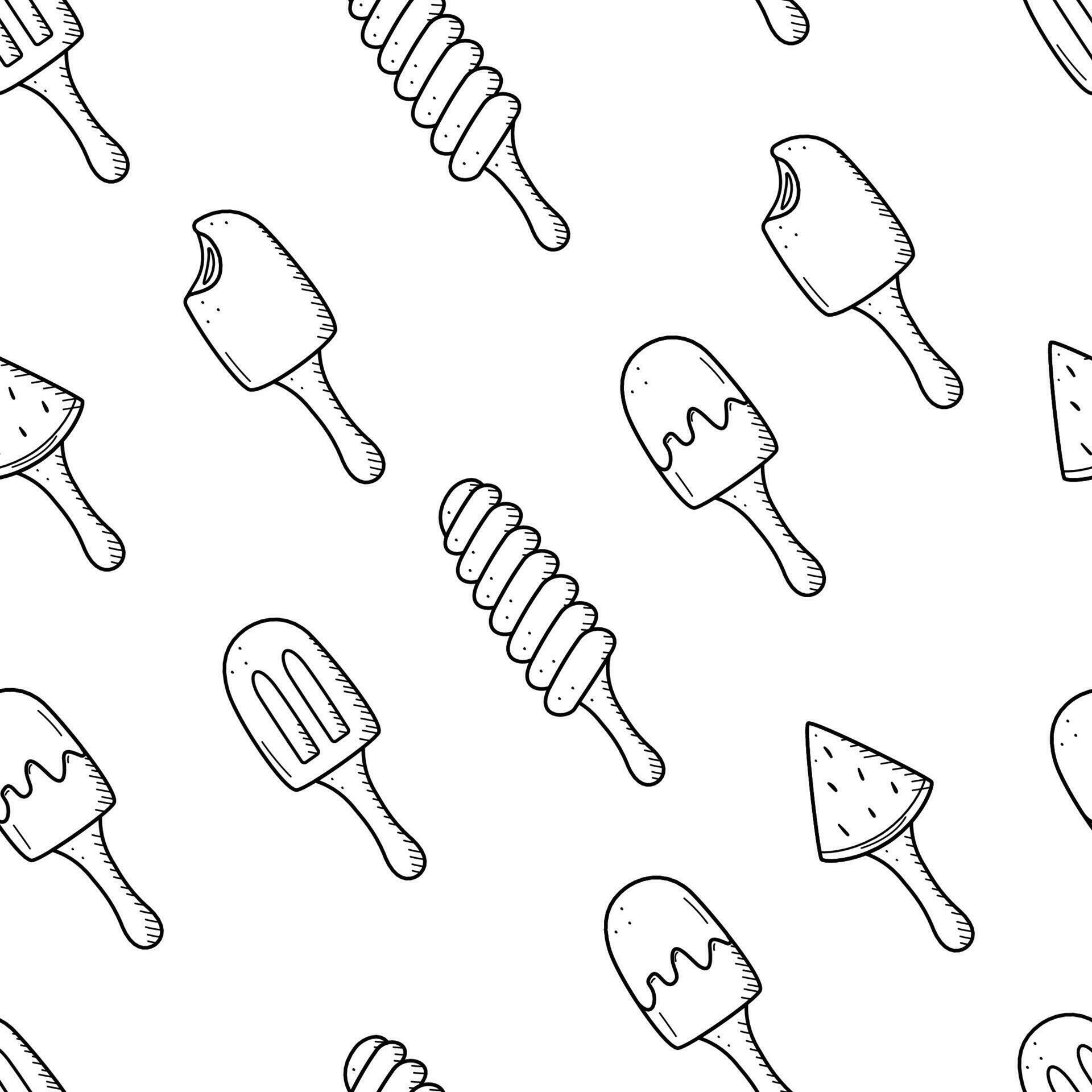 Seamless Pattern Ice Cream And Berries Set Of Doodle Icons Vector