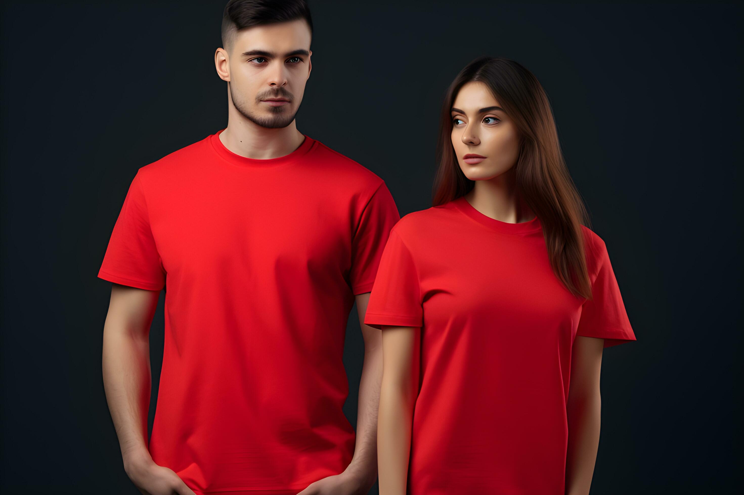 Generative AI. Blank Red T-Shirt Mockup on Male and Female Model ...