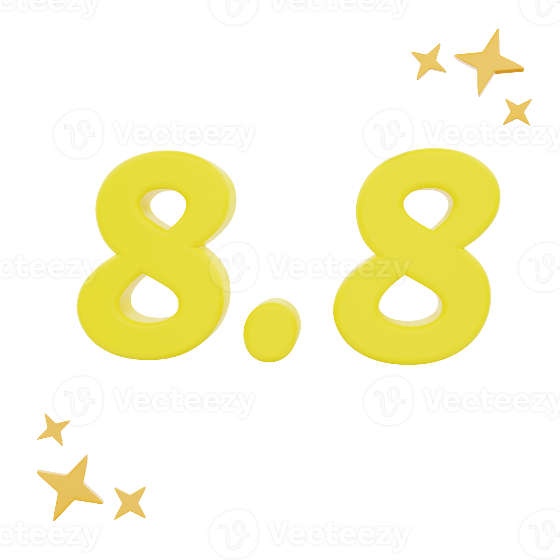 3D Rendering number 8.8 with stars Icon Object 29200408 PNG