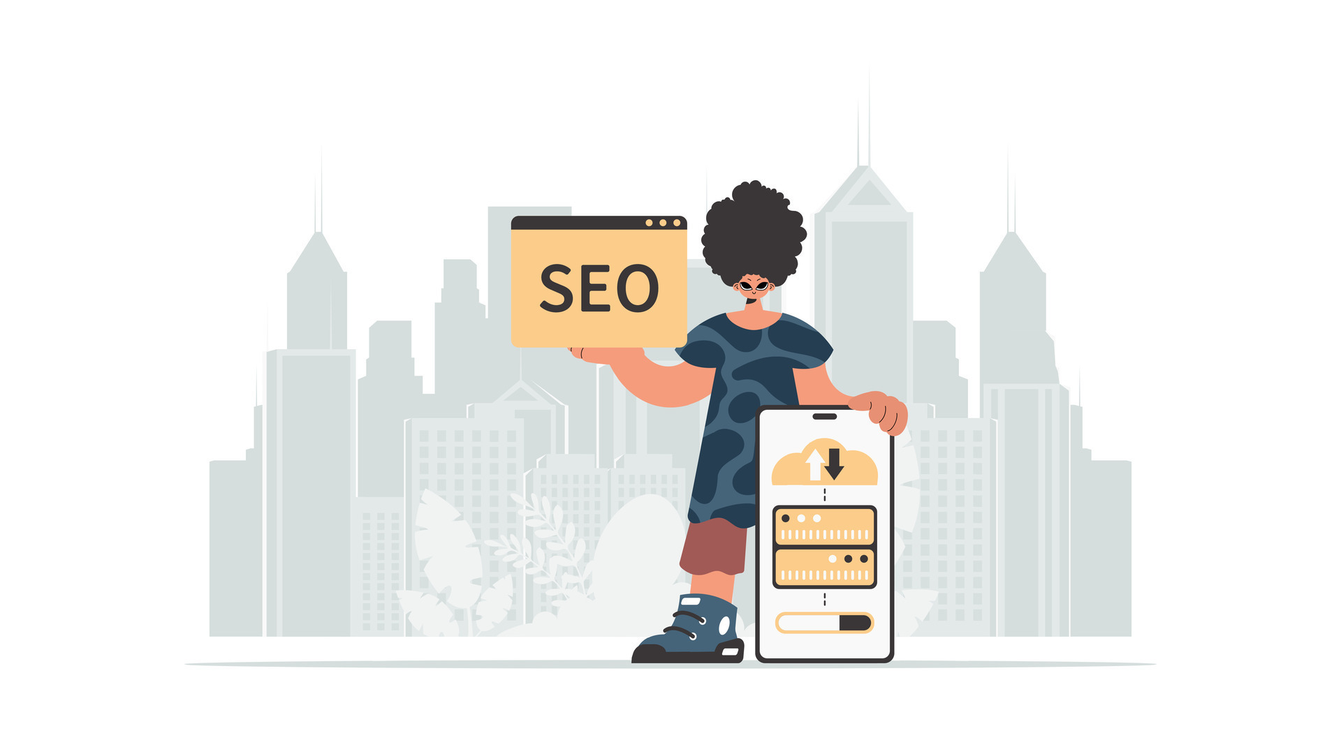 The Individual Is Holding A Data Cloud And A Server Synchronization