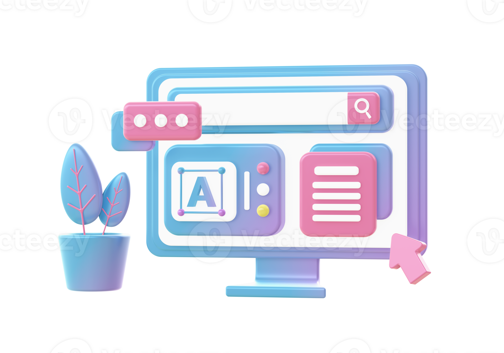 3d Render Of Gradient Computer Monitor Illustration Icons For Ui Ux Web Mobile Apps Social Media