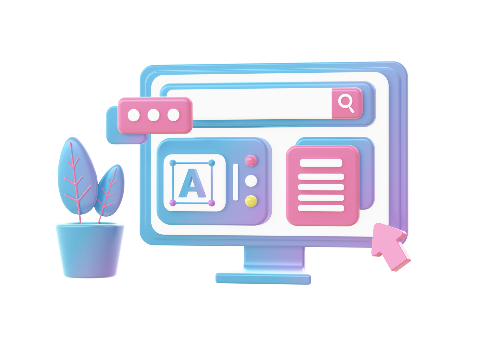 3d Render Of Gradient Computer Monitor Illustration Icons For Ui Ux Web