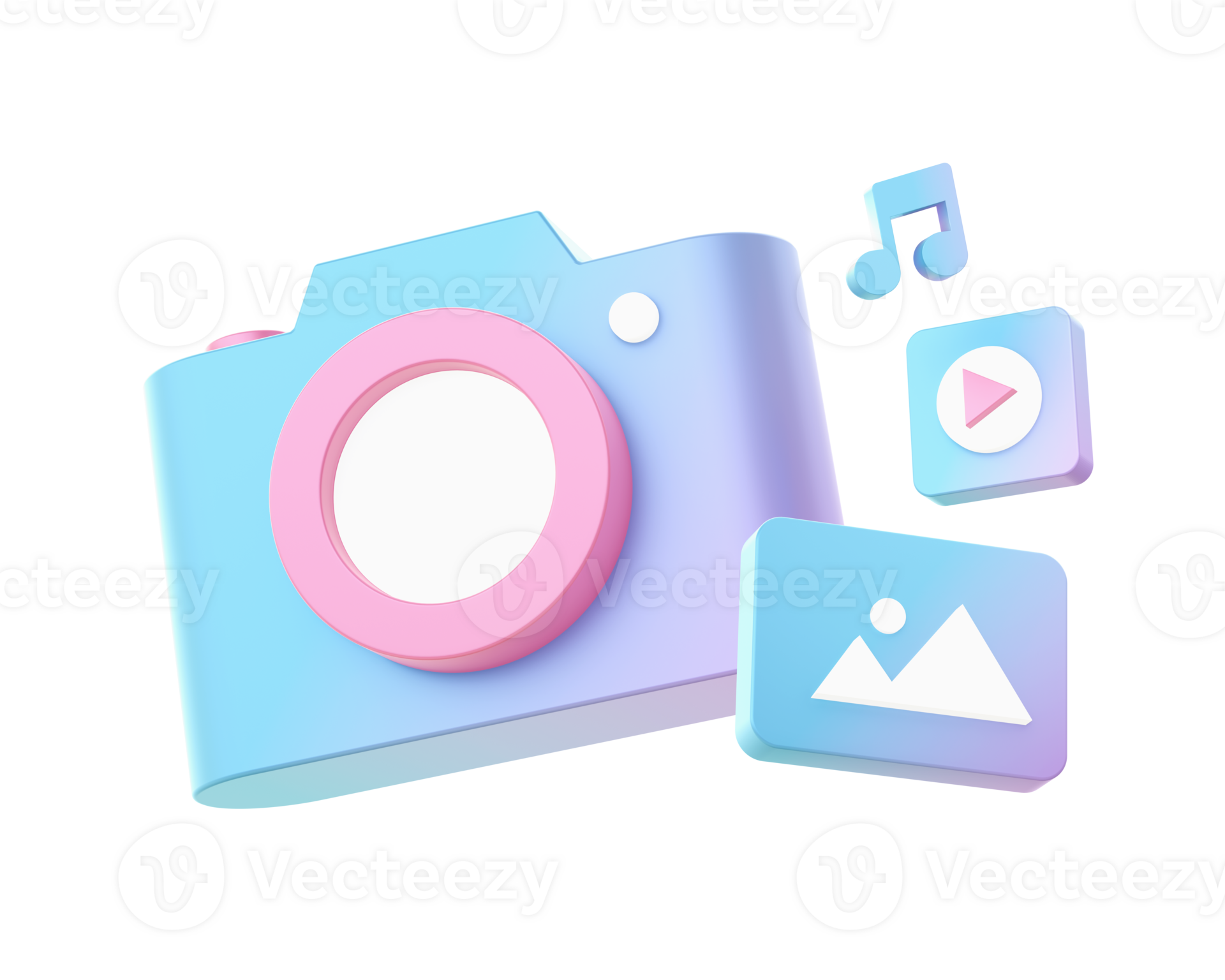3d Render Of Gradient Video Photo Music Content Creator Illustration Icons For Ui Ux Web Mobile