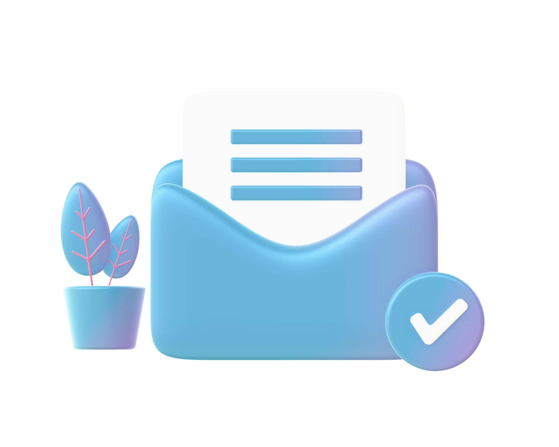 3d Render Of Gradient Checklist Email With Plant Illustration Icons For Web Social Media Ads
