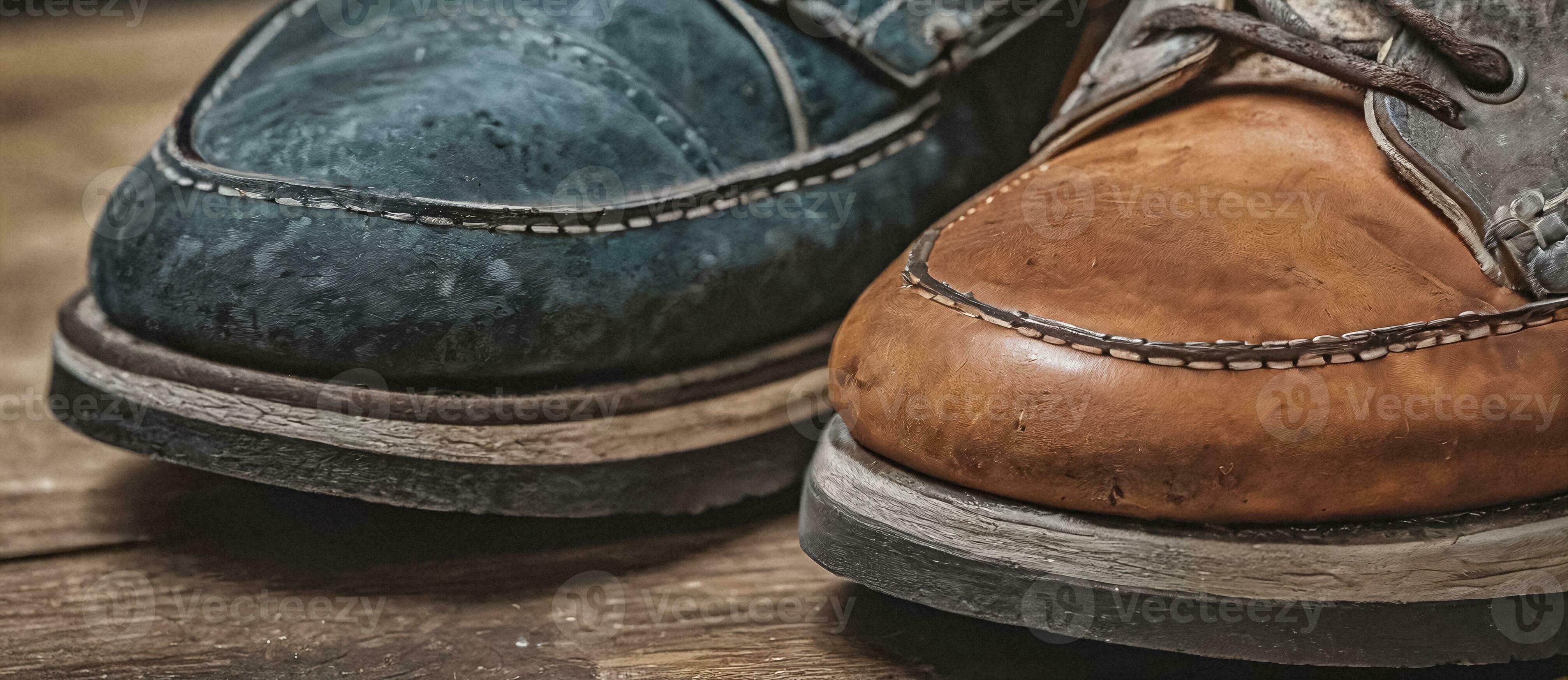 Close up pair of worn-out shoes different colors. 29203286 Stock Photo ...