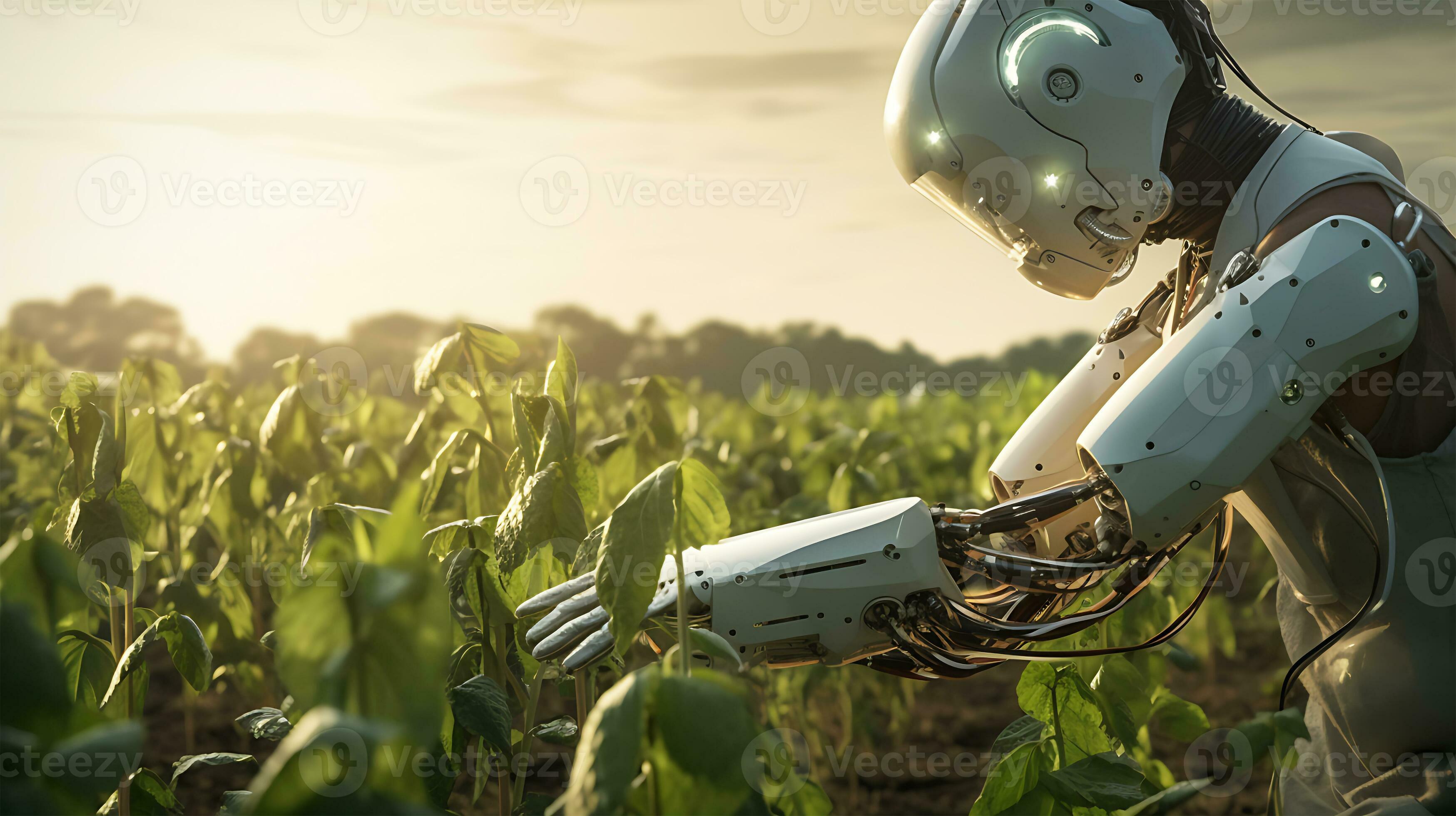 A Futuristic Robot Working In The Field As A Farmer 29203522 Stock
