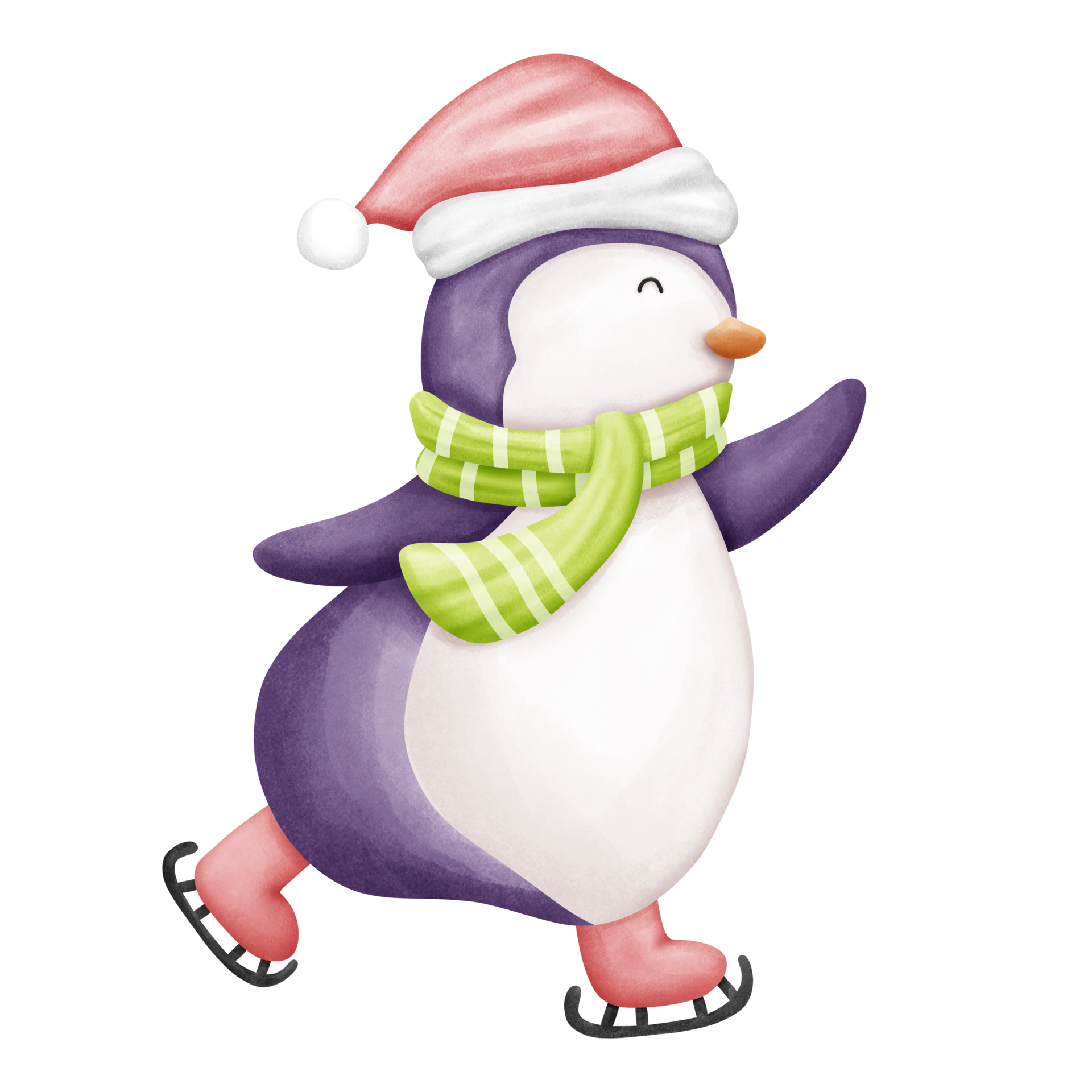 Cute Penguins Christmas watercolor clipart. 29207710 PNG