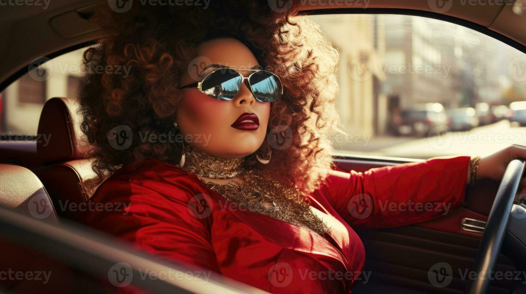 Luxury glamorous plus size woman in a car. Lifestyle of luxurious life ...