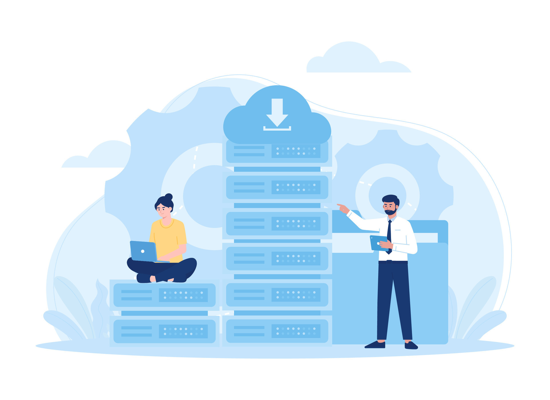Database Management System Web Hosting Concept Flat Illustration