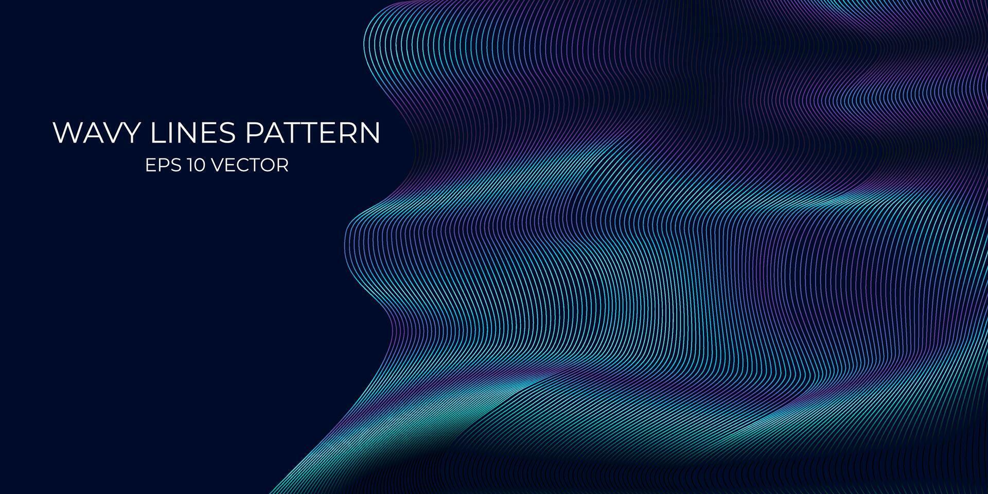 Vector wavy lines pattern smooth curve flowing dynamic blue green gradient light isolated on ...