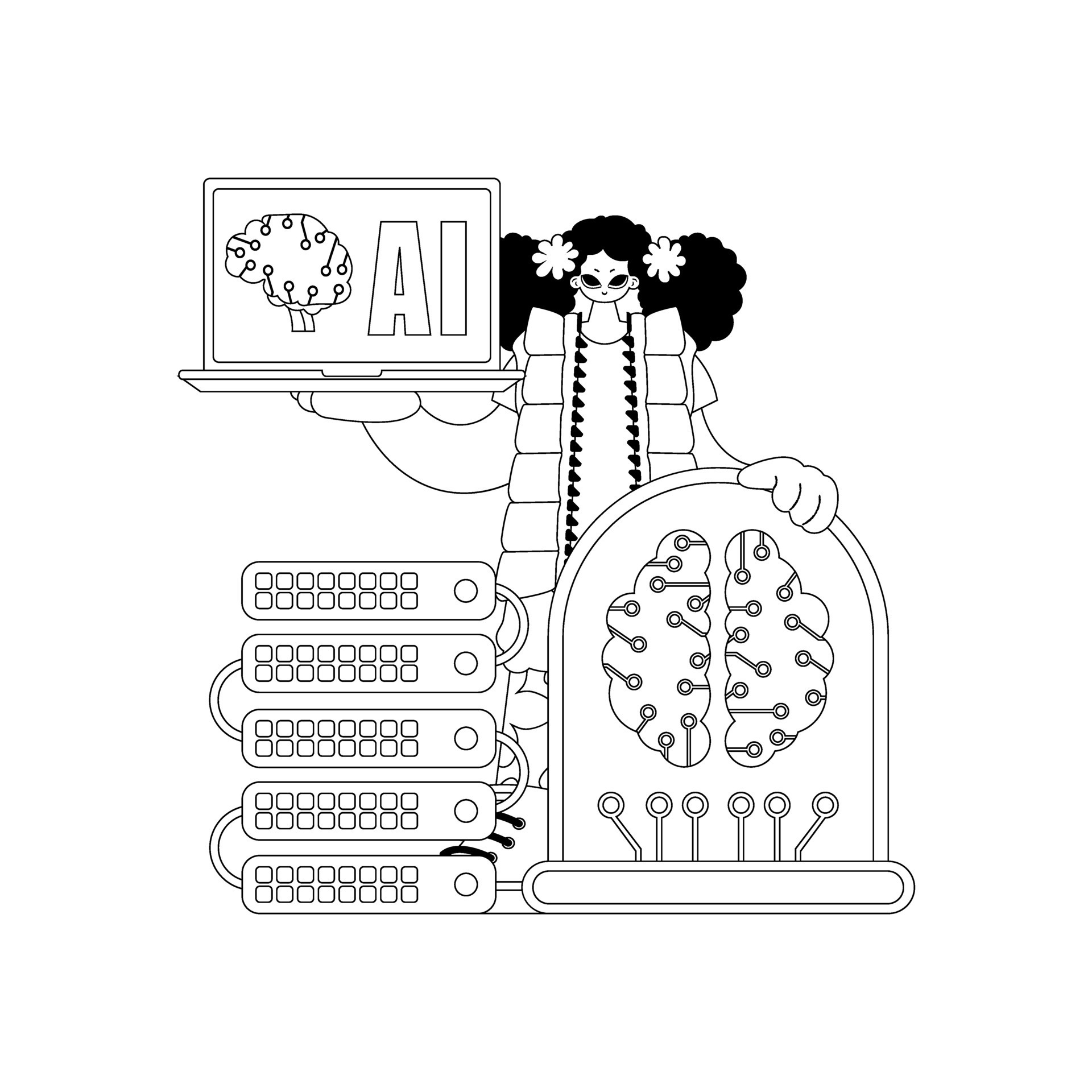 Girl gripping a machine learning model, with linear vector art 29216664 ...