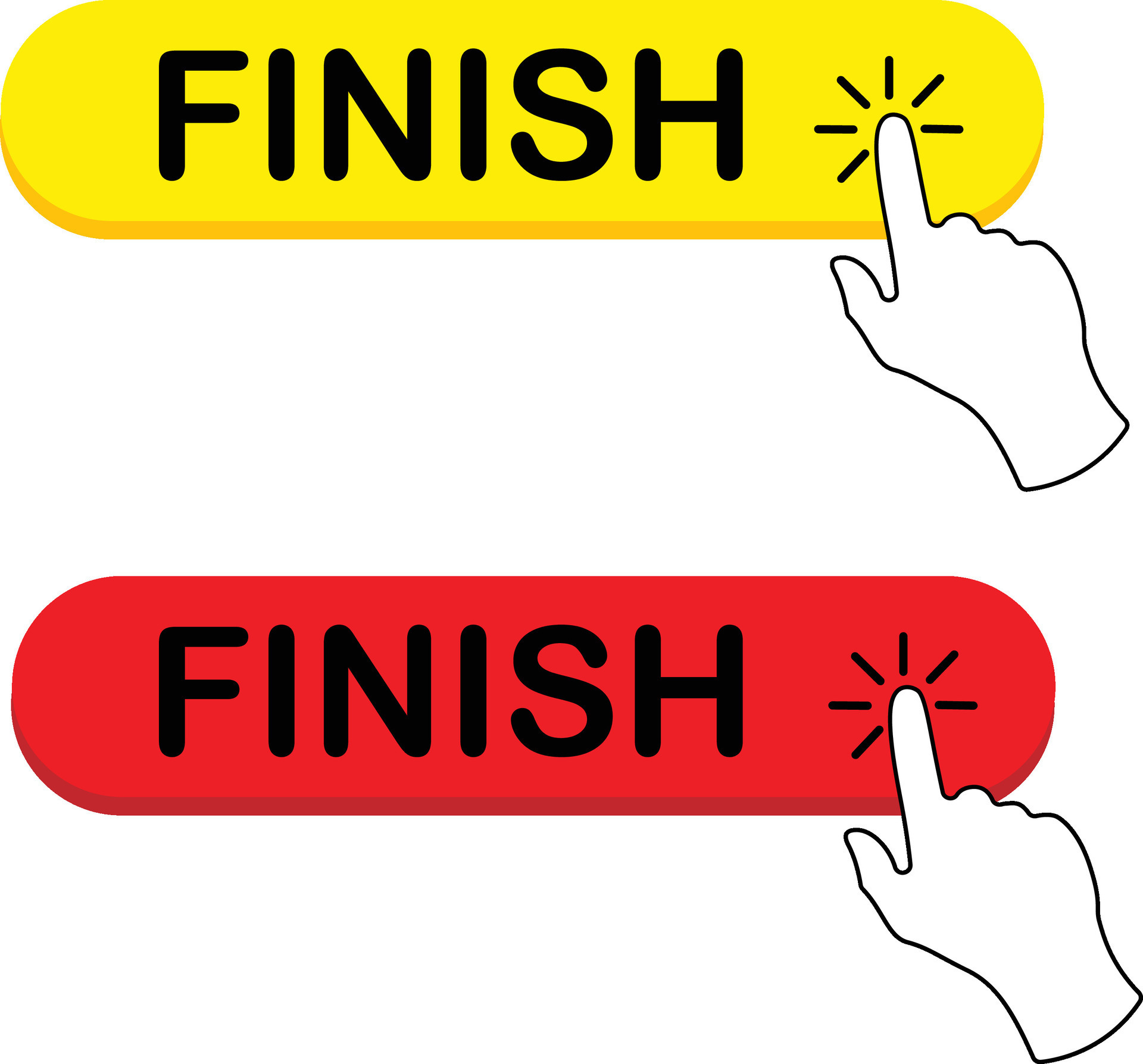 Finish buttons collection with hand pointer 29218524 Vector Art at Vecteezy