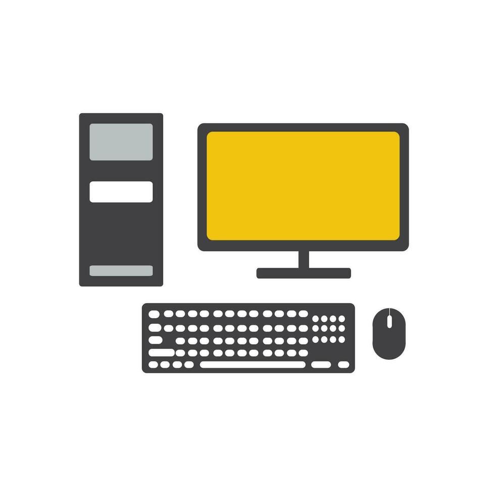 Computer icon in flat style. Computer vector illustration on white isolated background. PC ...