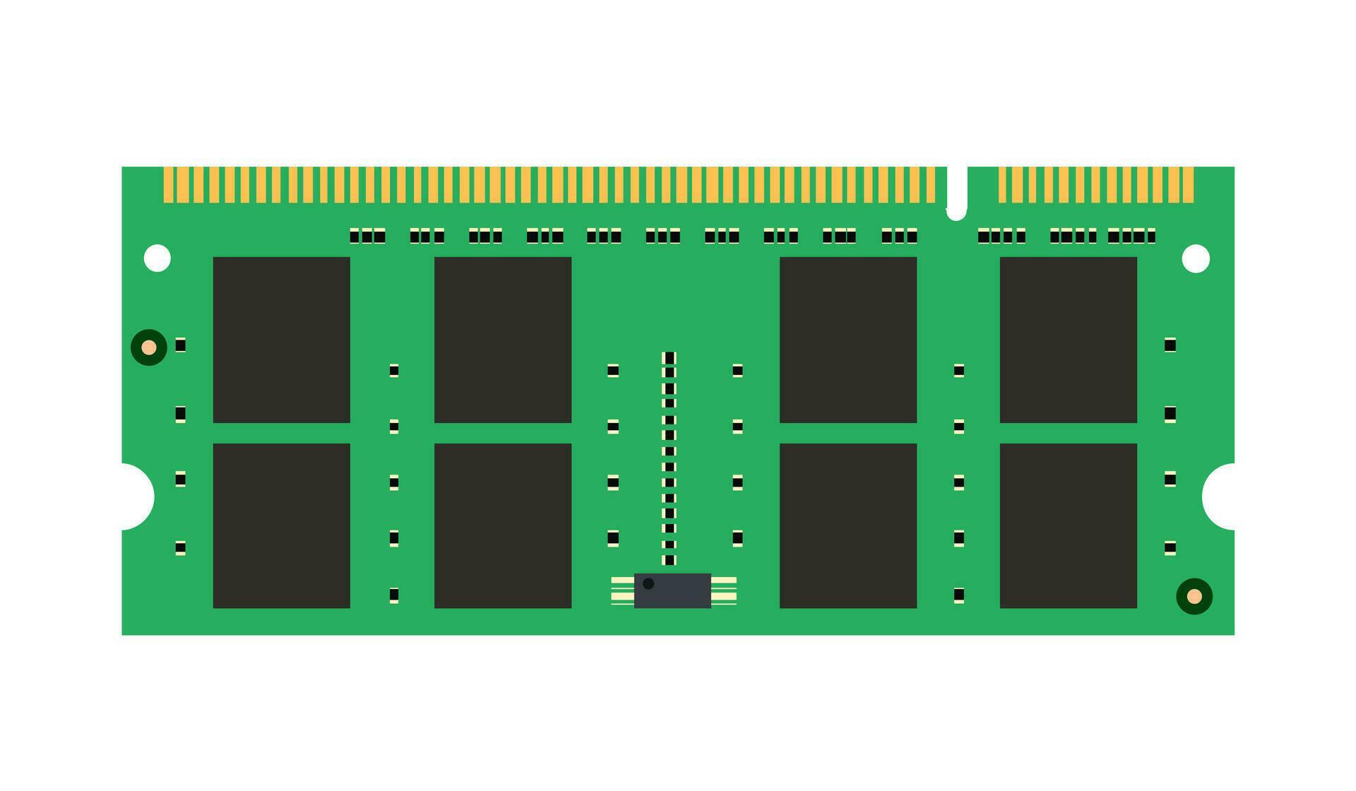 Computer memory module isolated on white background. RAM or random access memory flat style ...