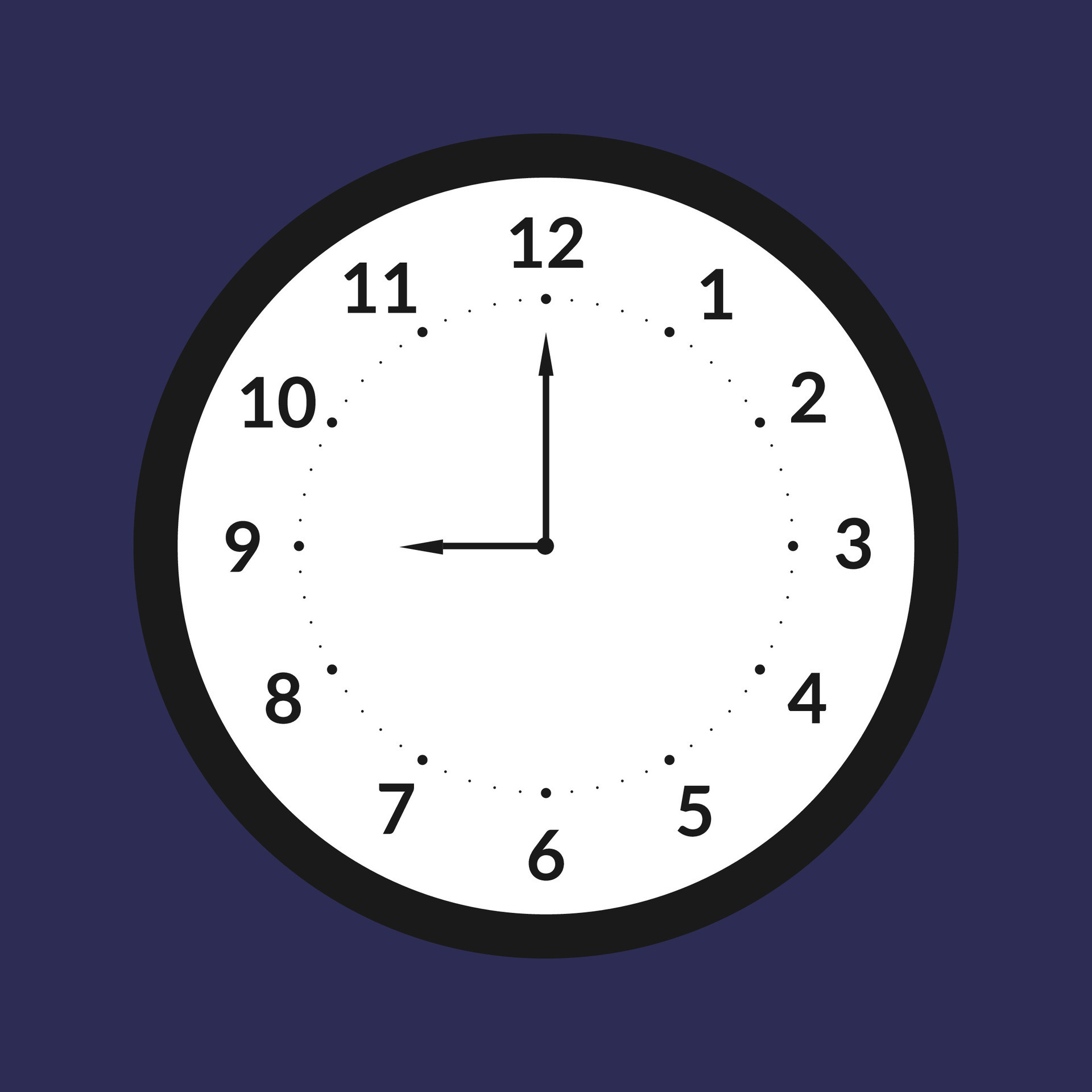 A flat design analog clock icon in a circular shape, suitable for various applications ...